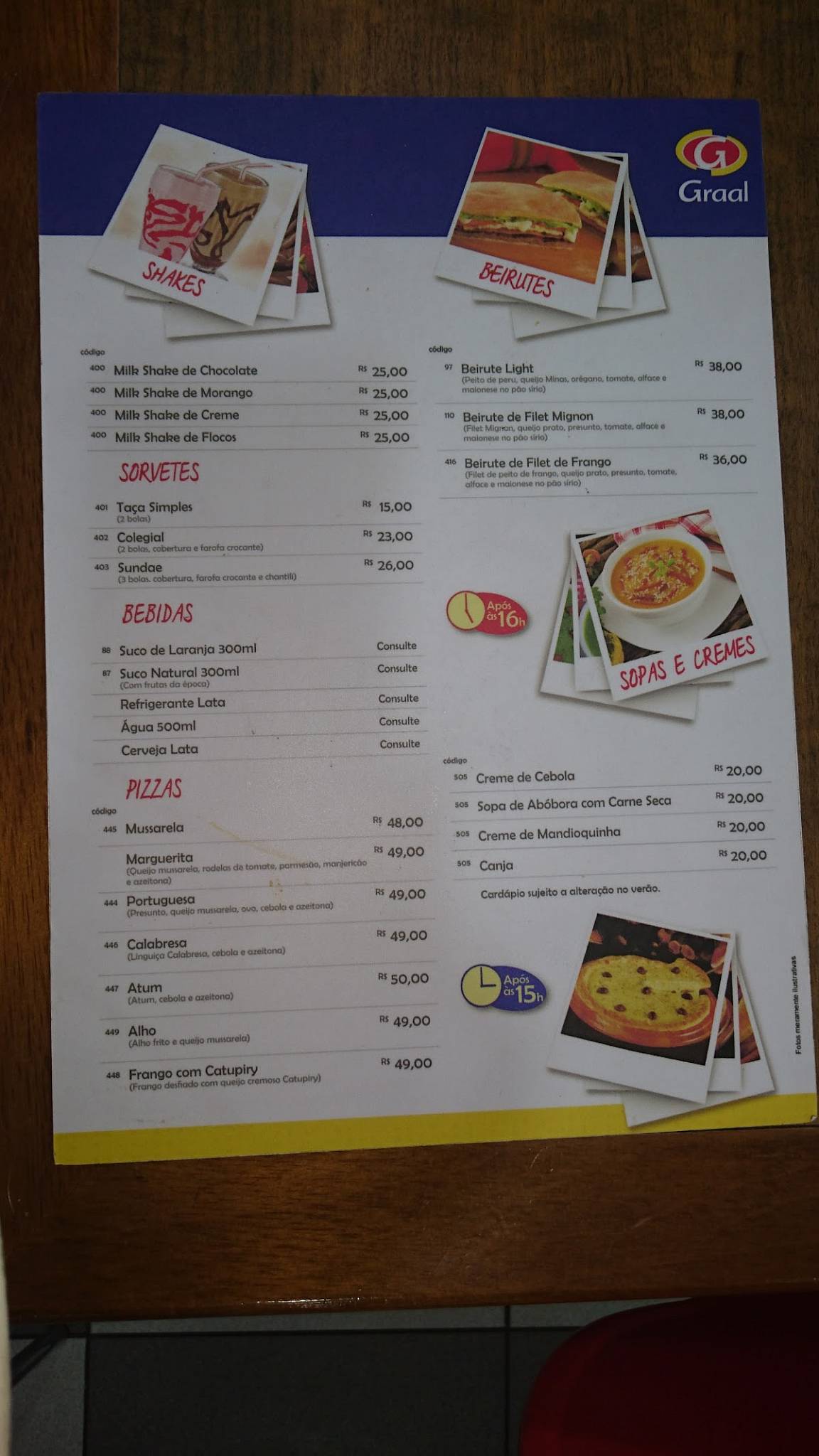 Menu em Graal Congonhas café, São Paulo, Av. dos Bandeirantes