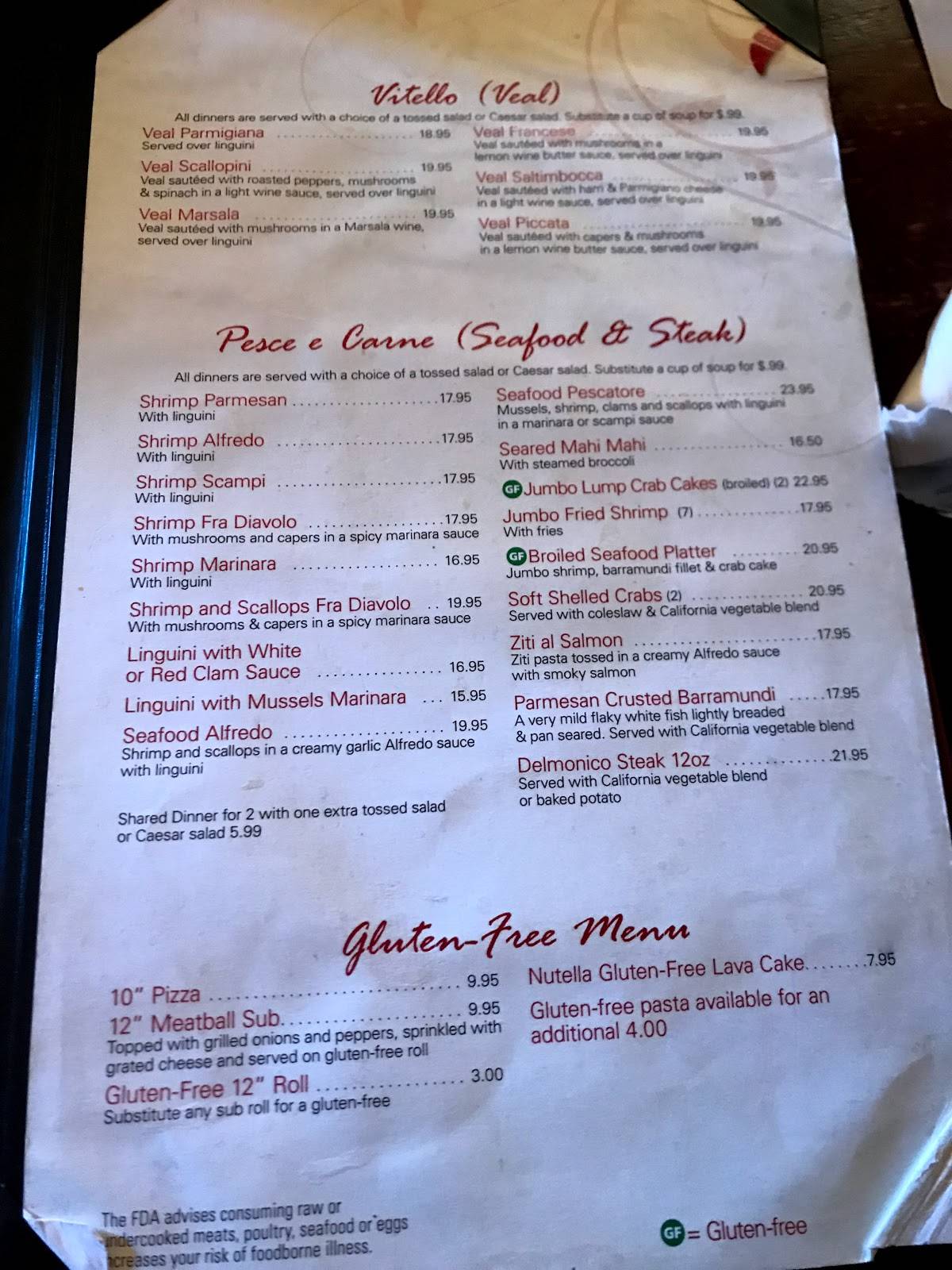 Menu at Fabio's Restaurant, Grantville