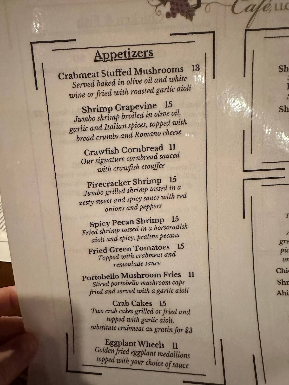 Menu at Grapevine Cafe' & Gallery, Donaldsonville