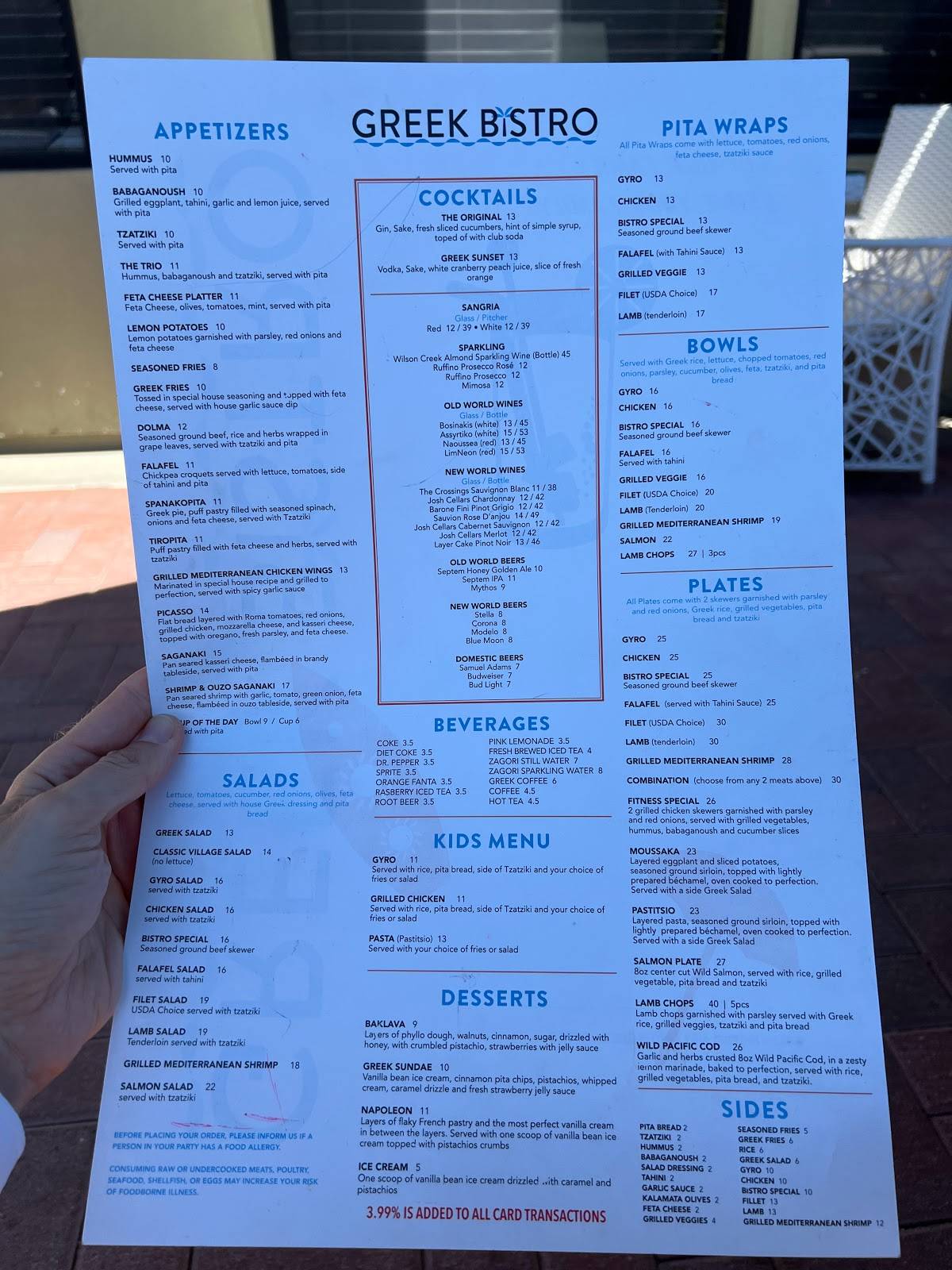 Menu at Greek Bistro Authentic Greek Cuisine restaurant, Laguna Hills