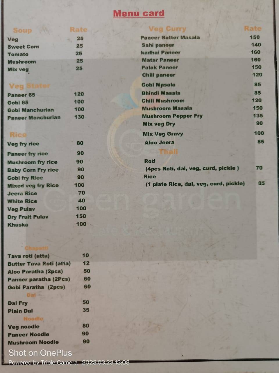 Menu at Green garden cafe & restaurant, Chennai