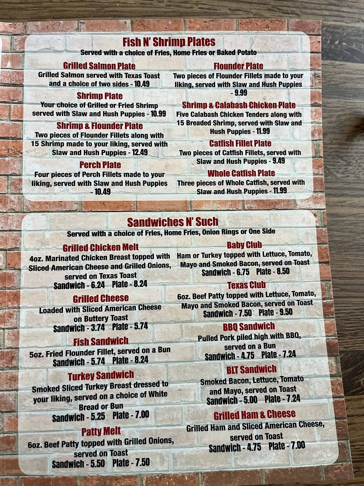 Menu at South House Restaurant, Greer