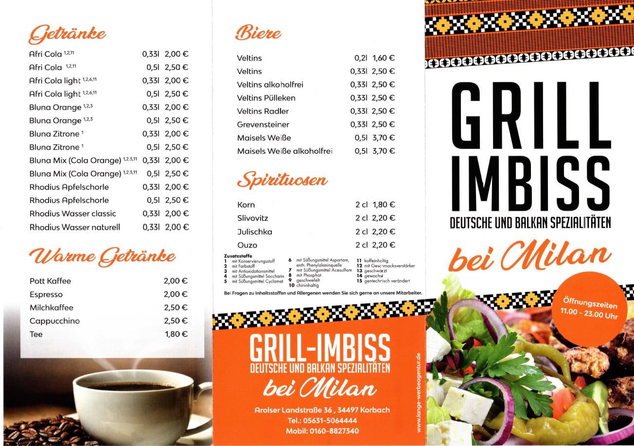 Menu at Grill Imbiss bei Milan restaurant, Korbach