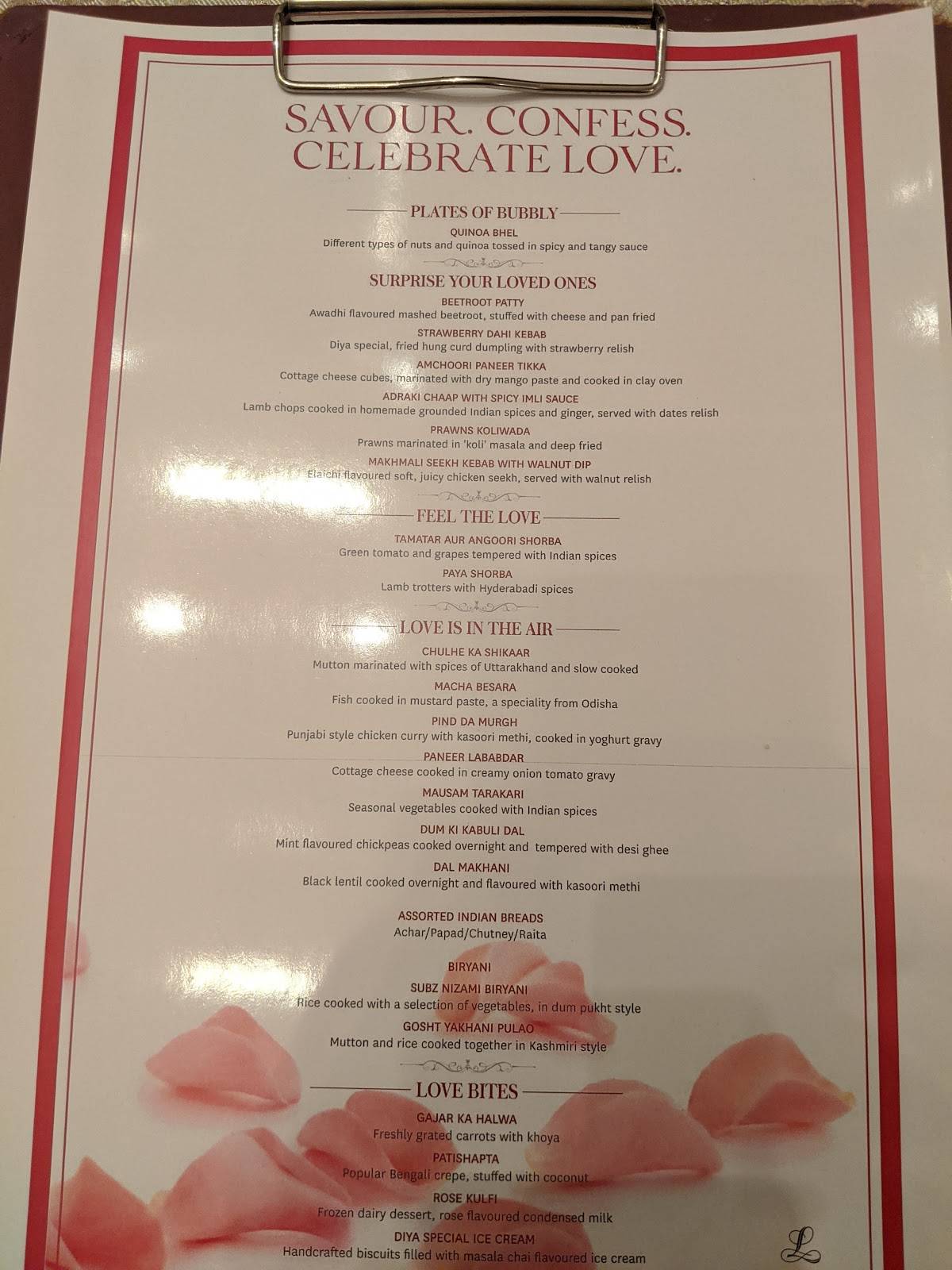 Menu at Diya - The Leela Gurugram, Gurugram, The Leela Ambience ...