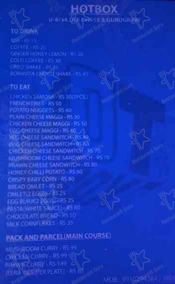 Menu at HOTBOX, Gurugram