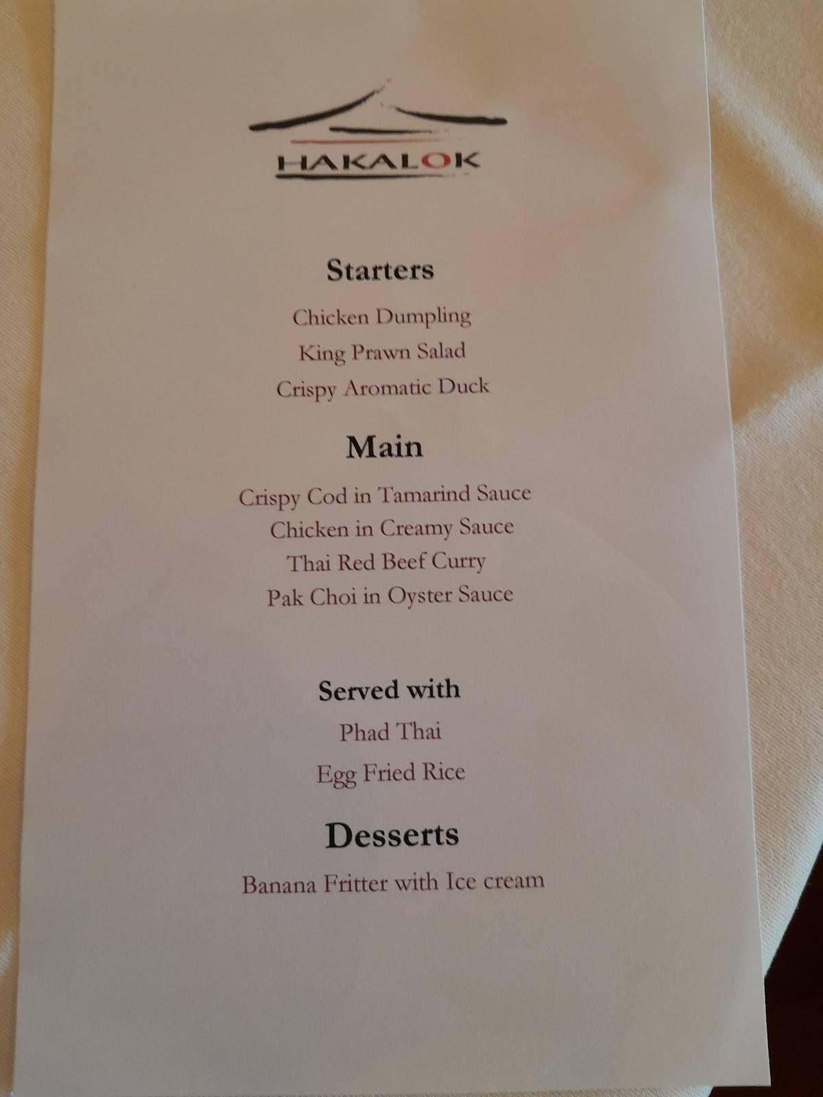 Menu at Hakalok Restaurant, Welwyn Garden City