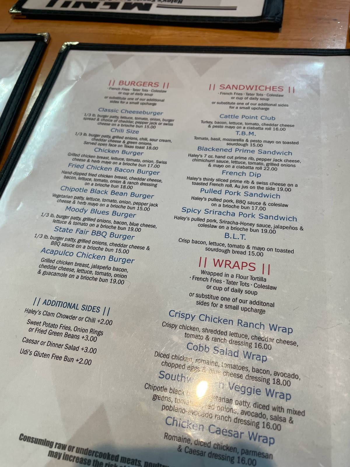 Menu at Haley's Sports Bar & Grill, Friday Harbor