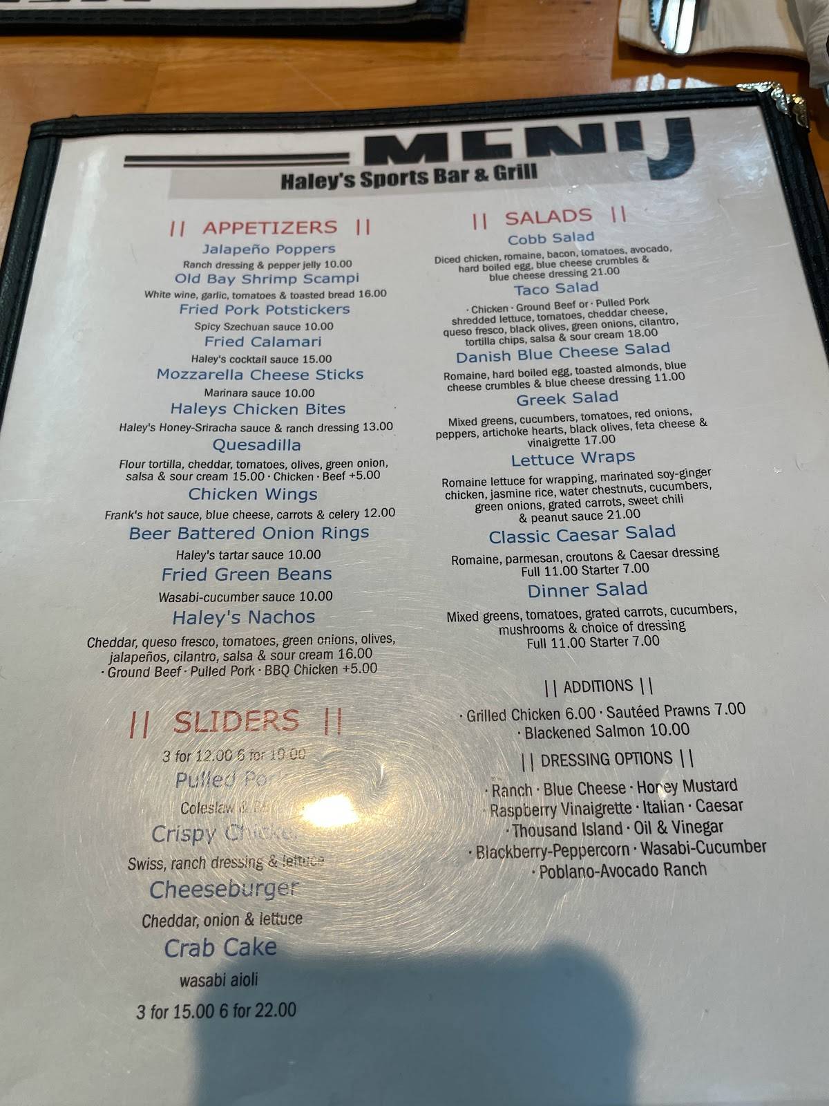 Menu at Haley's Sports Bar & Grill, Friday Harbor