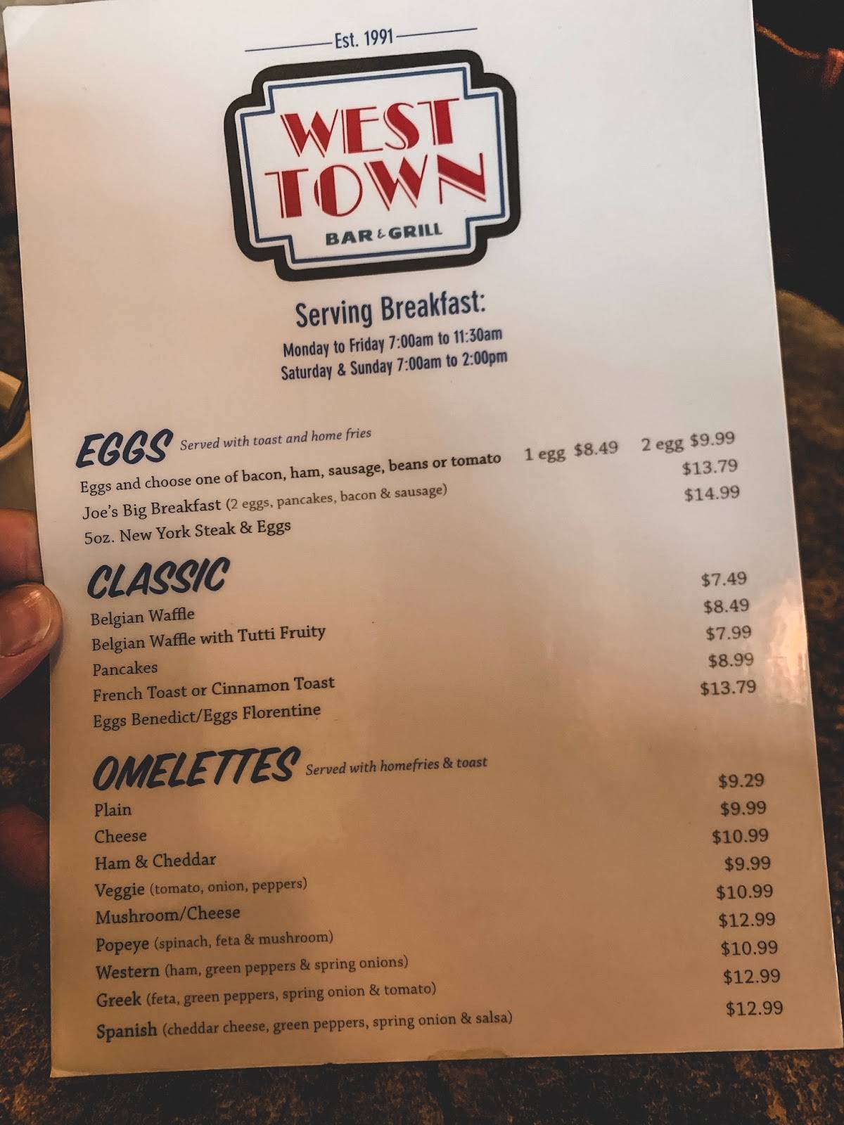 Menu at West Town Bar & Grill, Hamilton