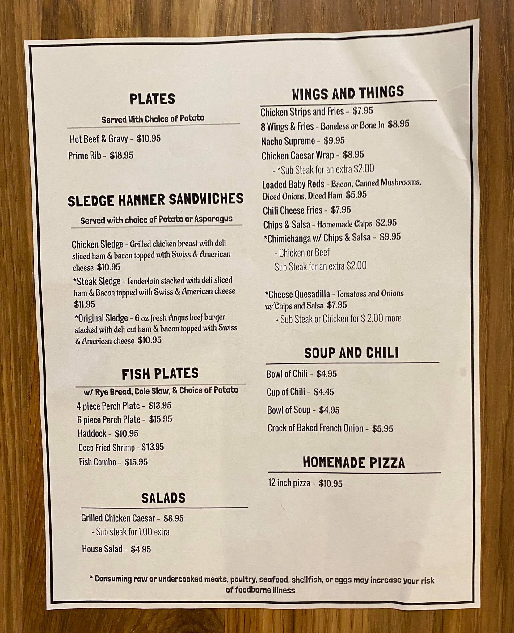 Menu at Hammer Inn pub & bar, Green Bay