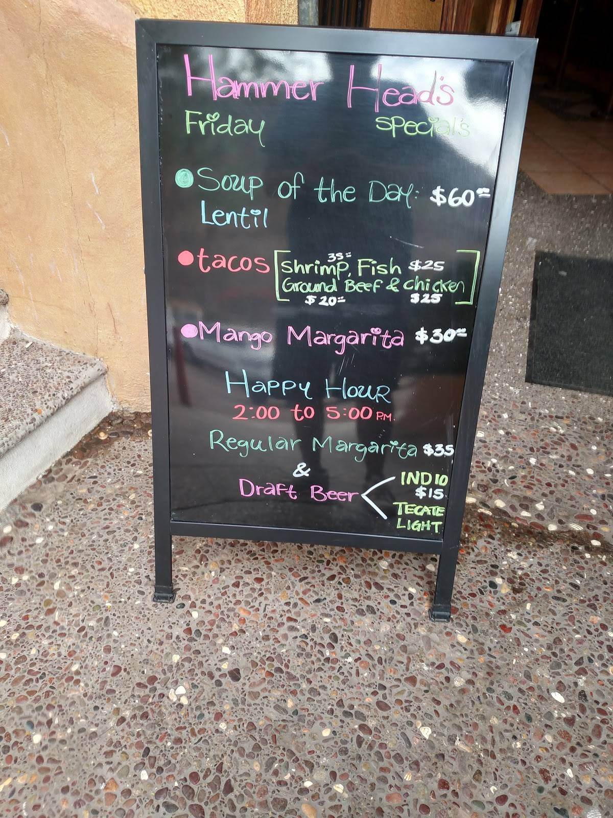 Menu at Hammerhead's pub & bar, San Carlos