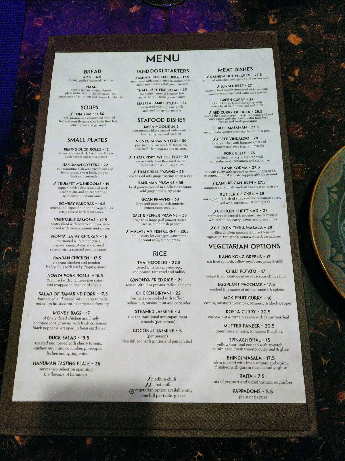 Menu at Hanuman Restaurant Darwin, Darwin City