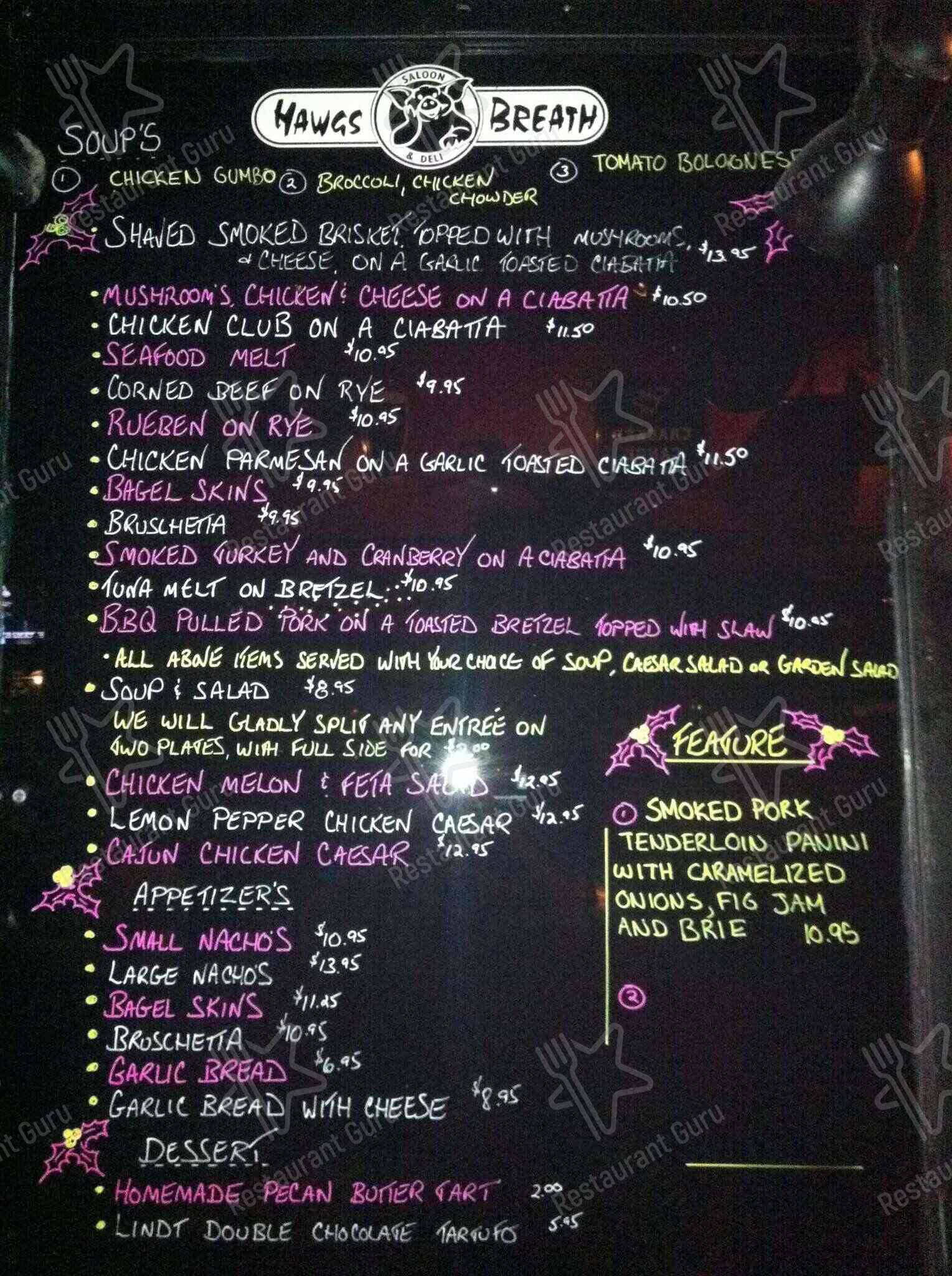 Menu at Hawgs Breath Saloon restaurant, Kincardine