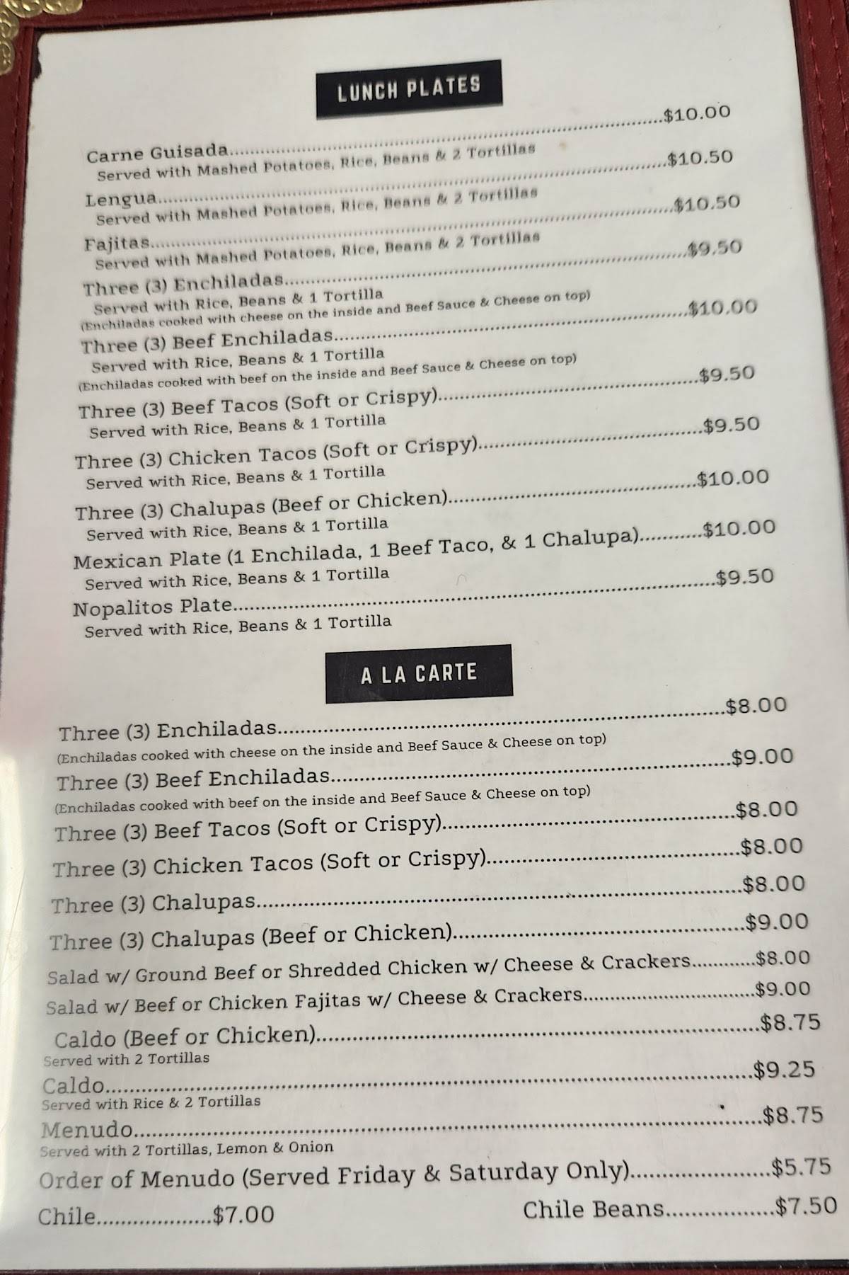 Menu at Hi-Ho Restaurant, Corpus Christi, Morgan Ave