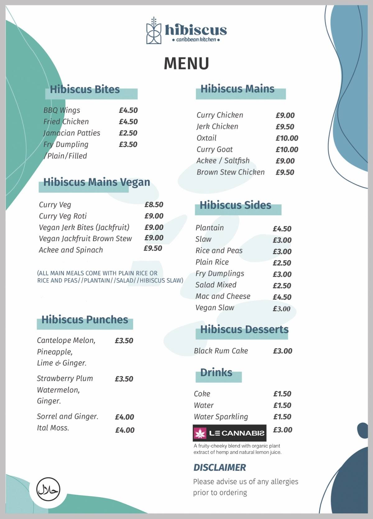 Carta de Hibiscus Caribbean Kitchen Restaurant, Londres