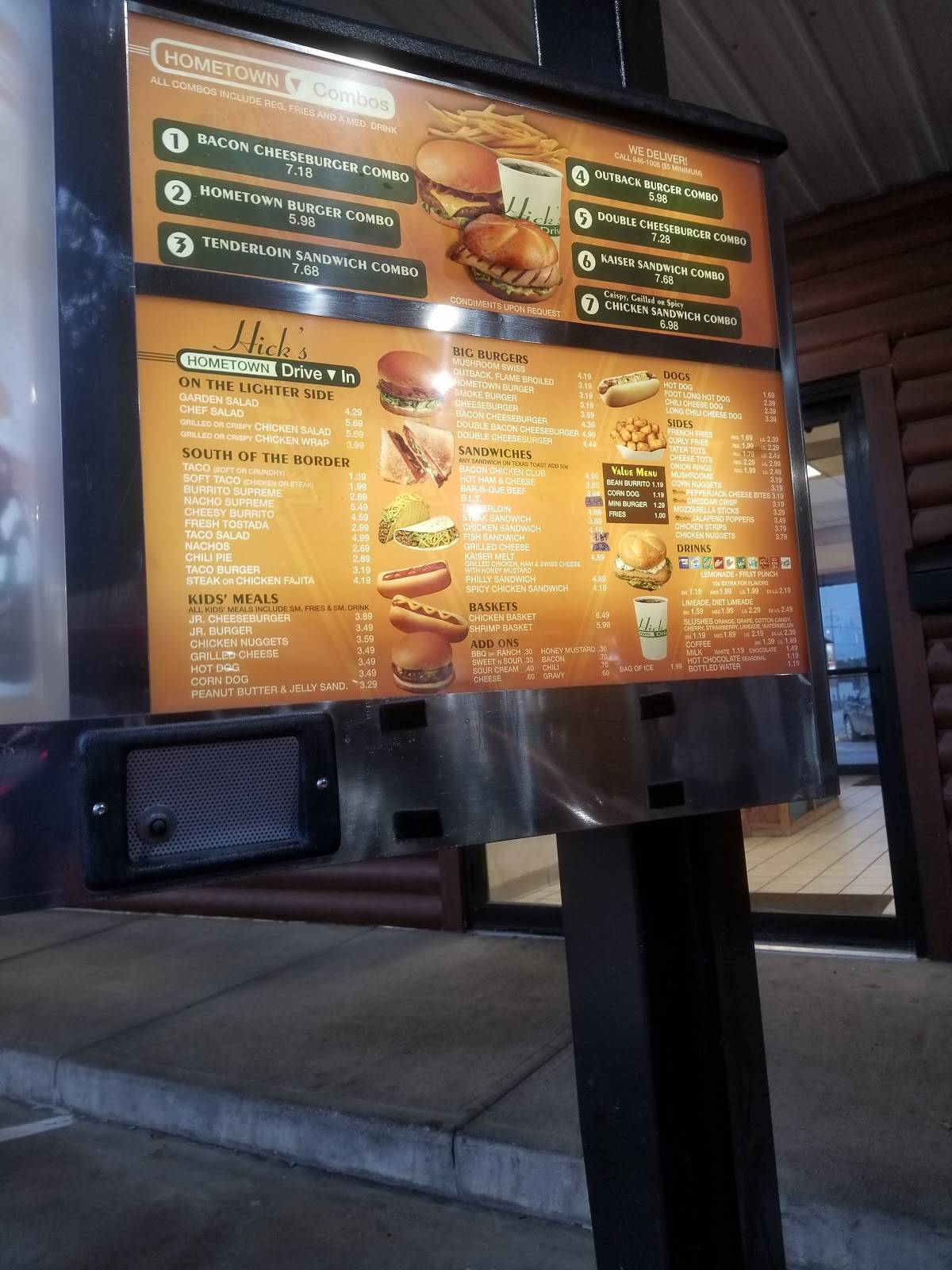 Menu at Hicks Home Town Drive-In restaurant, Chillicothe