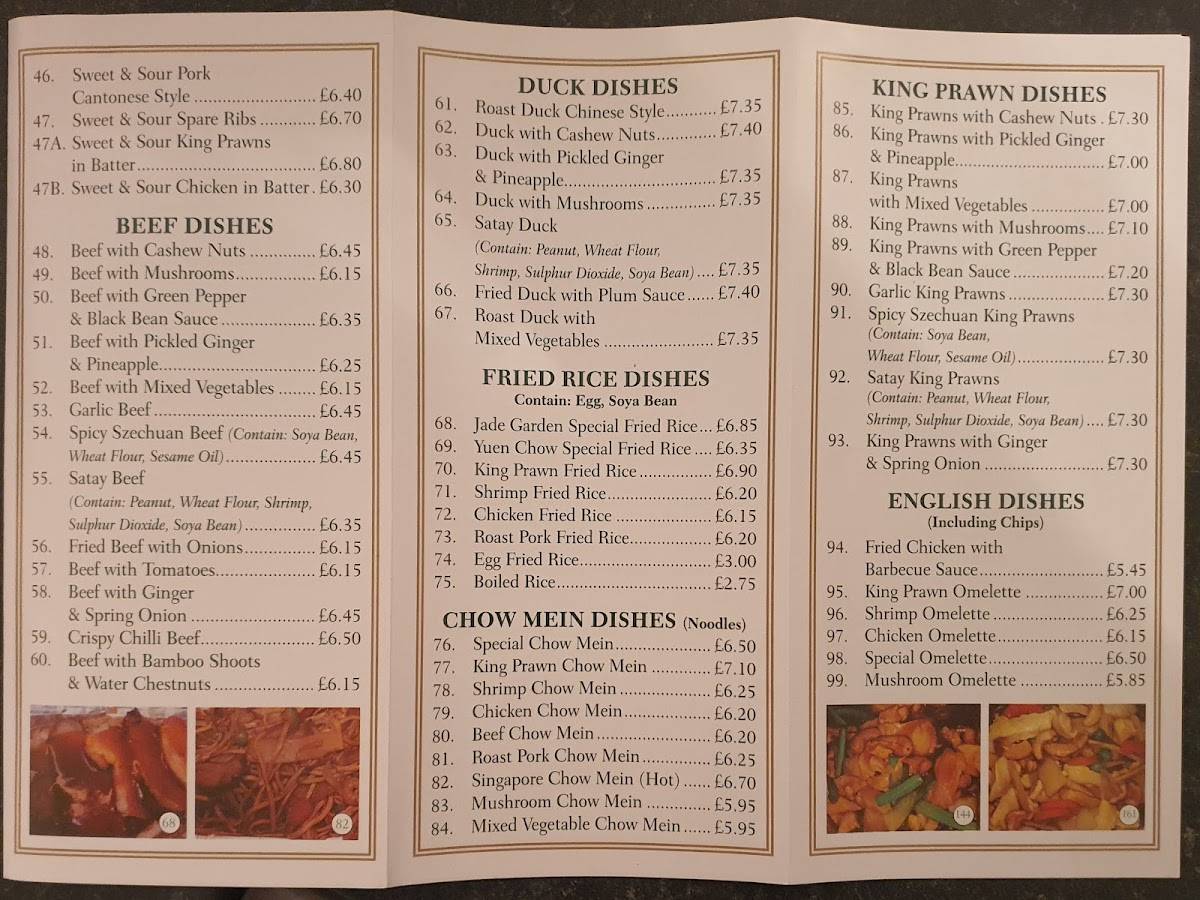 Menu at Jade Garden fast food, Highbridge
