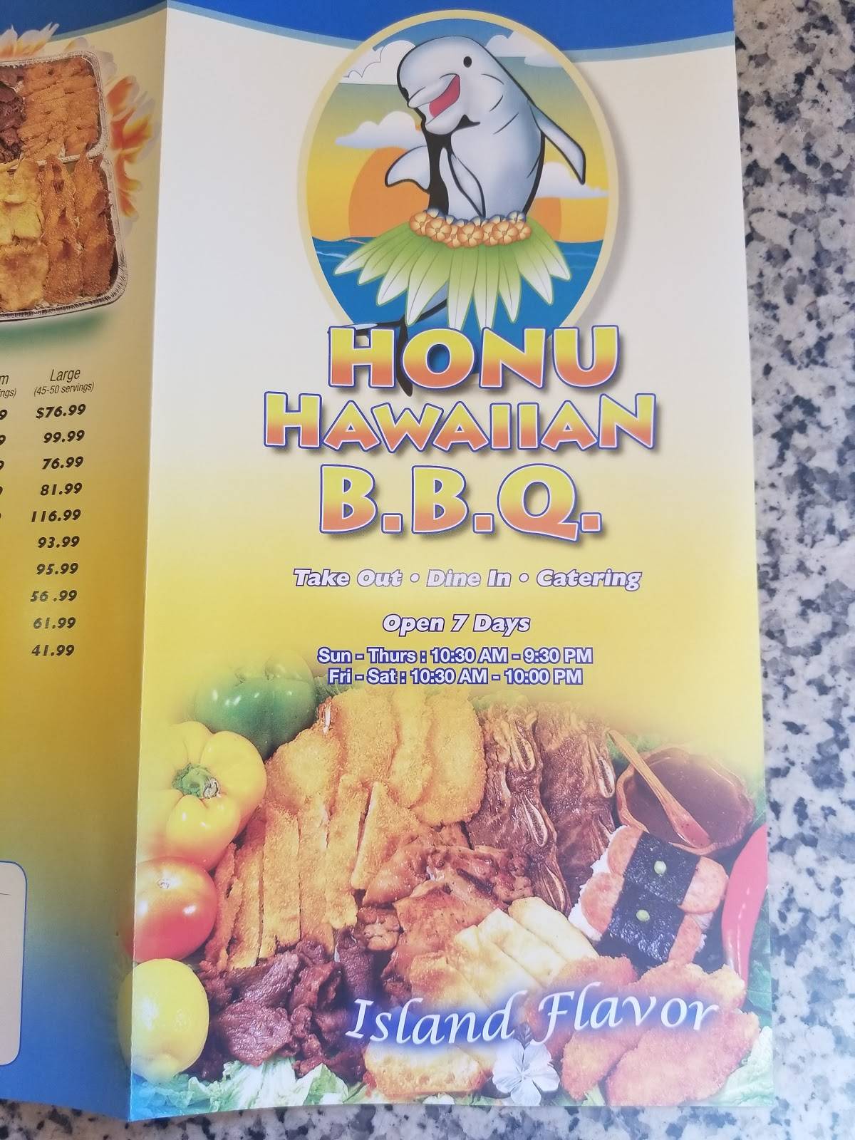 Menu at Honu Hawaiian BBQ, Sacramento