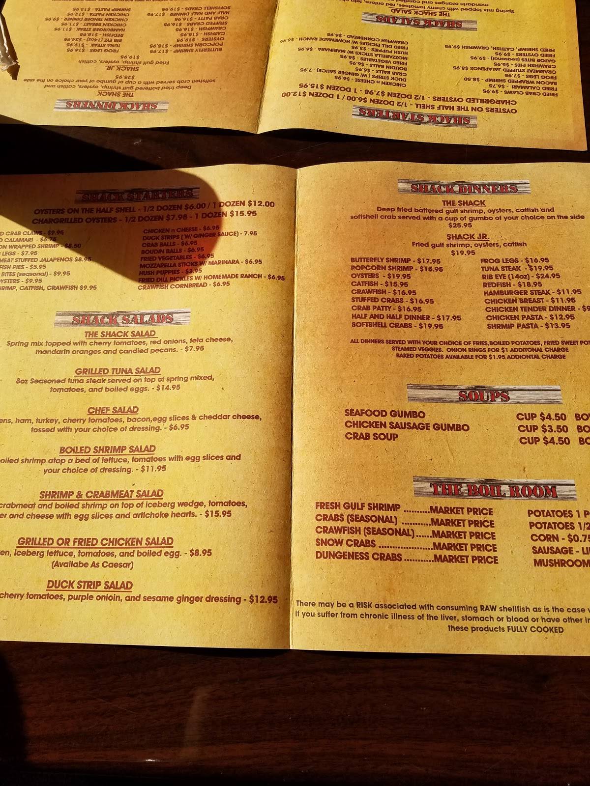 Menu at The Shack restaurant, Houma