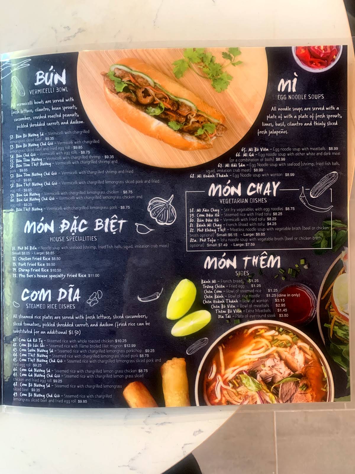 Menu at Pho Ben restaurant, Houston, 935 N Shepherd Dr