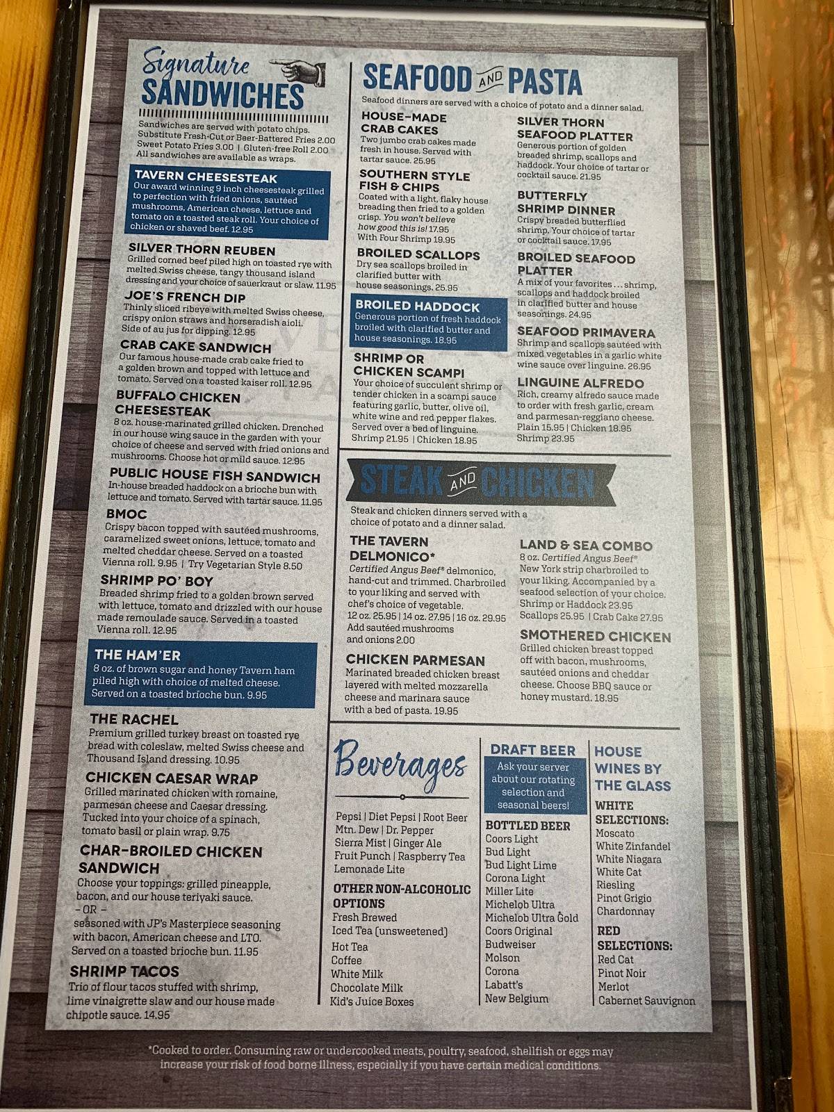 Menu at Silver Thorn Tavern pub & bar, Hughesville