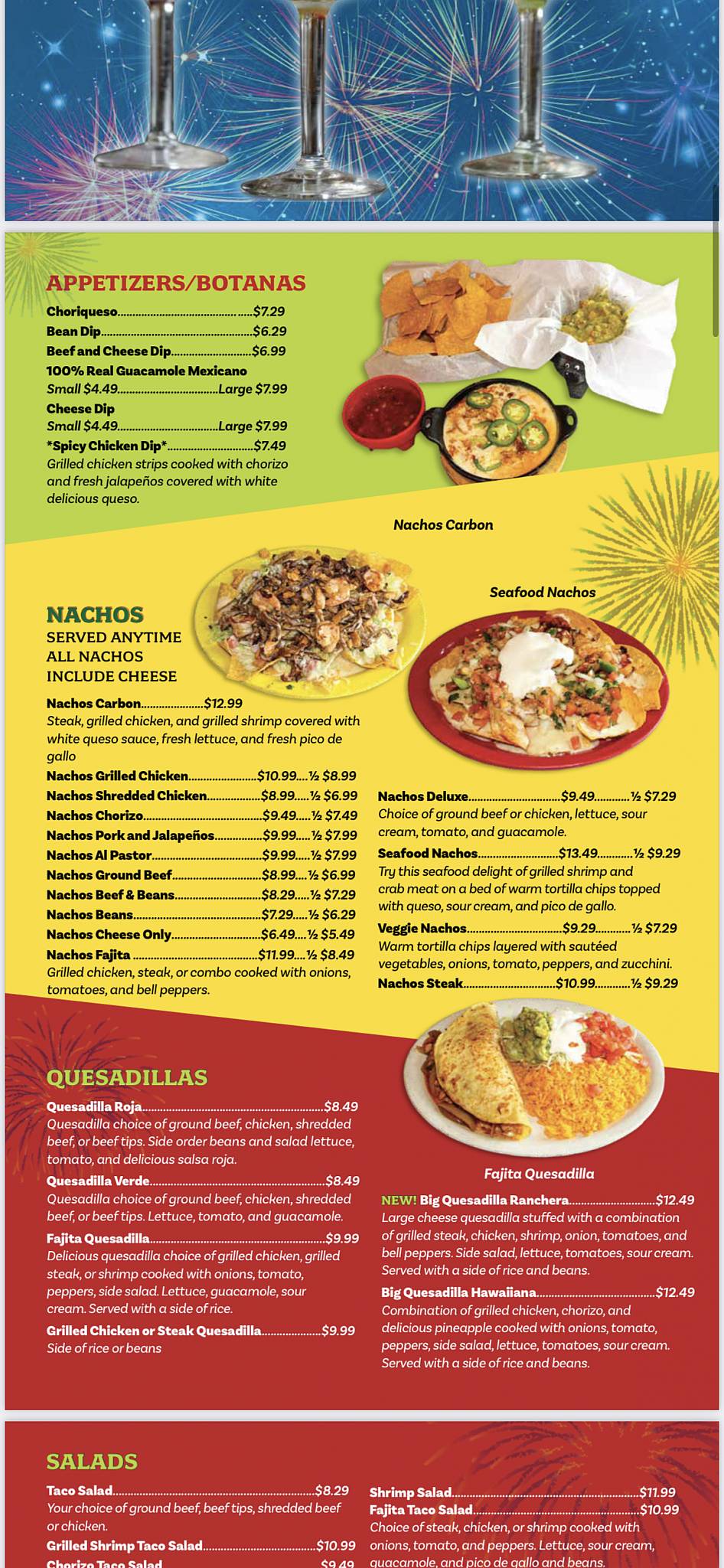 Menu at Iguana's Mexican restaurant, Plainfield