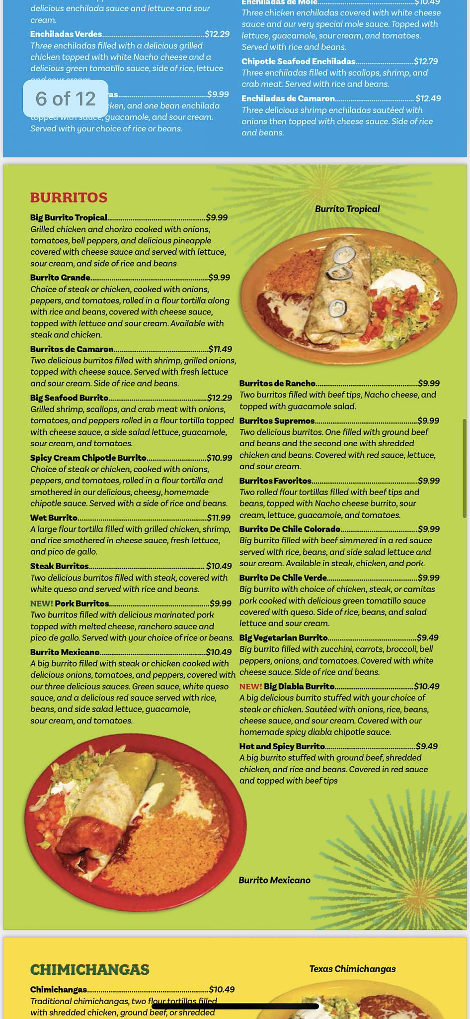 Menu at Iguana's Mexican restaurant, Plainfield