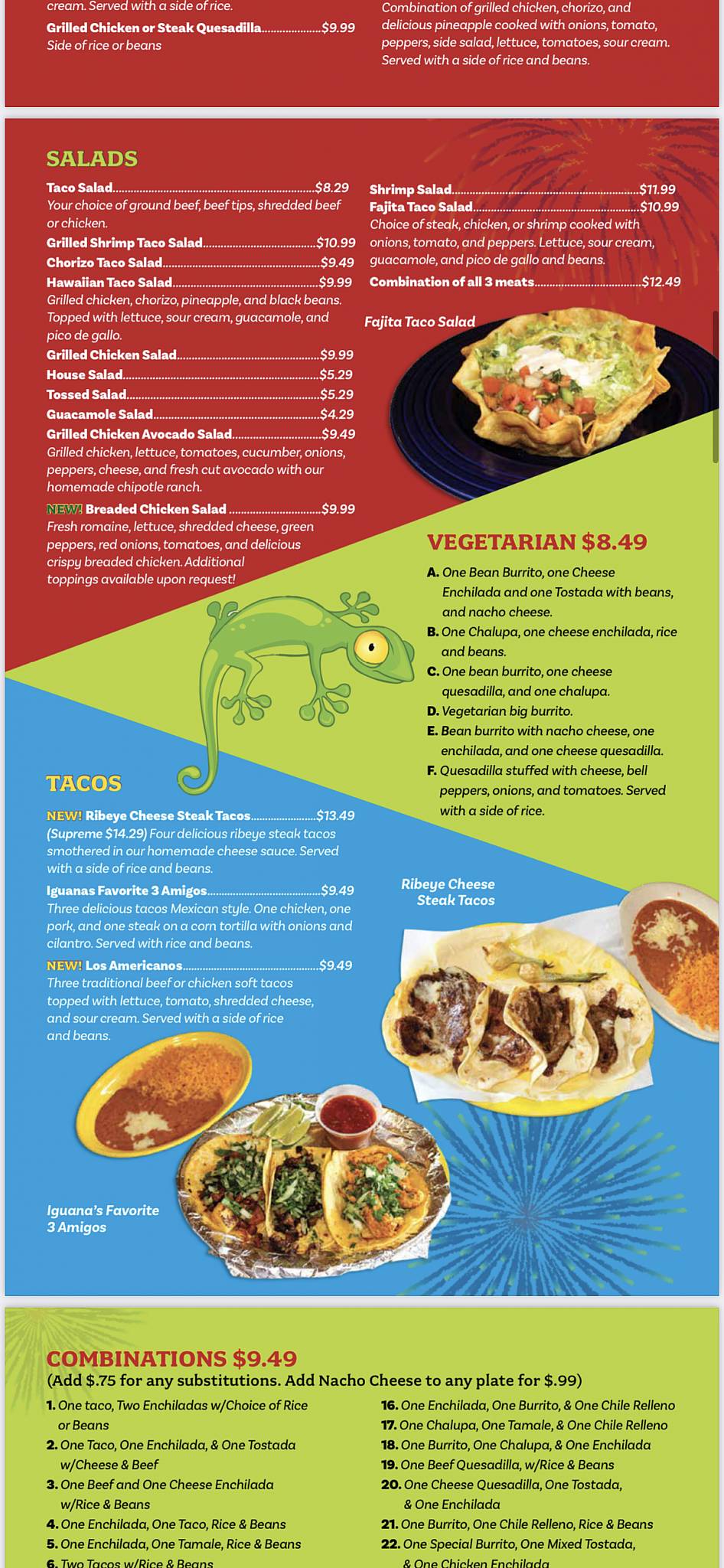 Menu at Iguana's Mexican restaurant, Plainfield