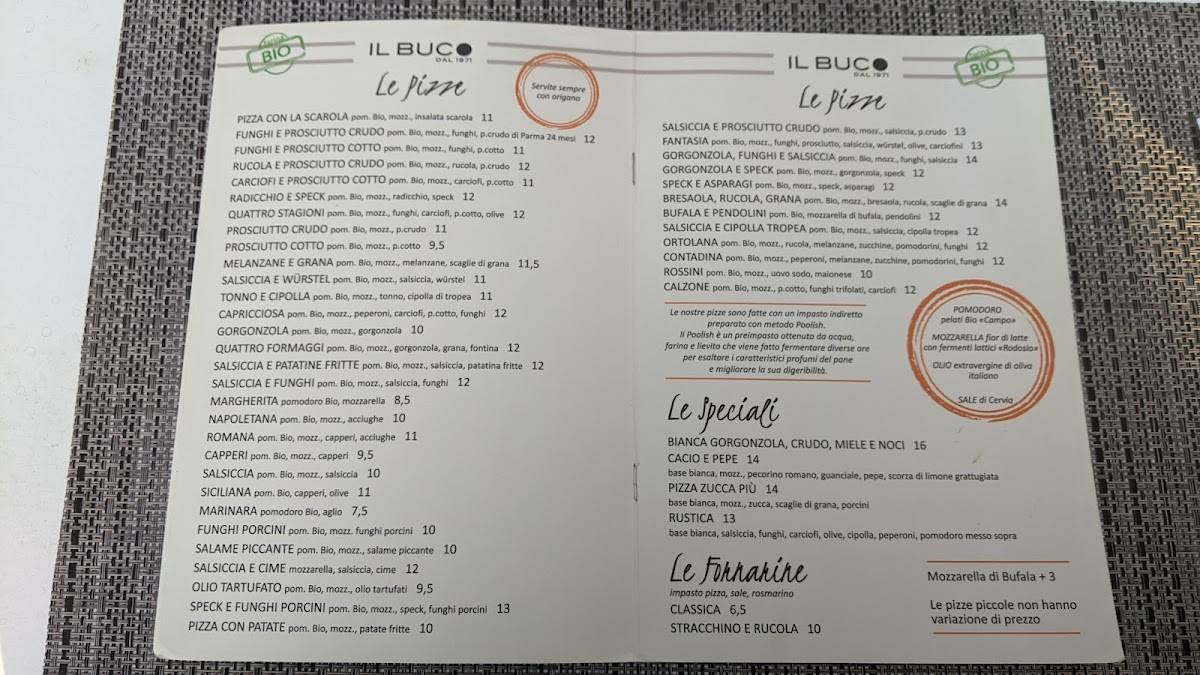 Menu da Il Buco ristorante, Riccione
