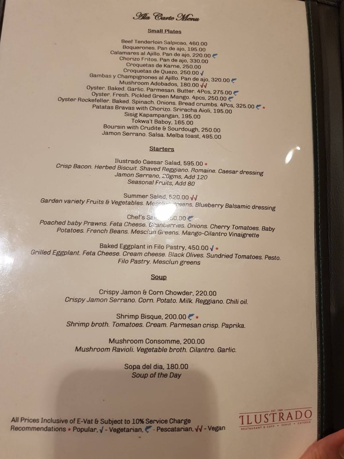 Menu at Ilustrado Restaurant, Manila, two-way