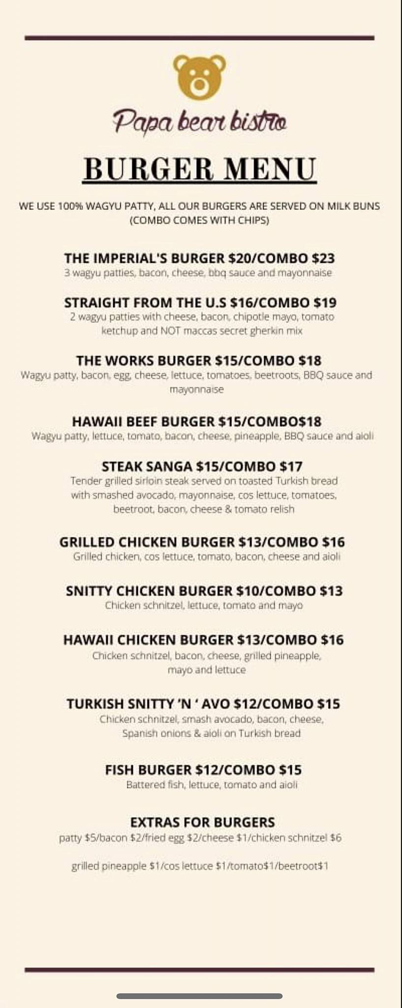 Menu at Imperial Hotel restaurant, Rooty Hill