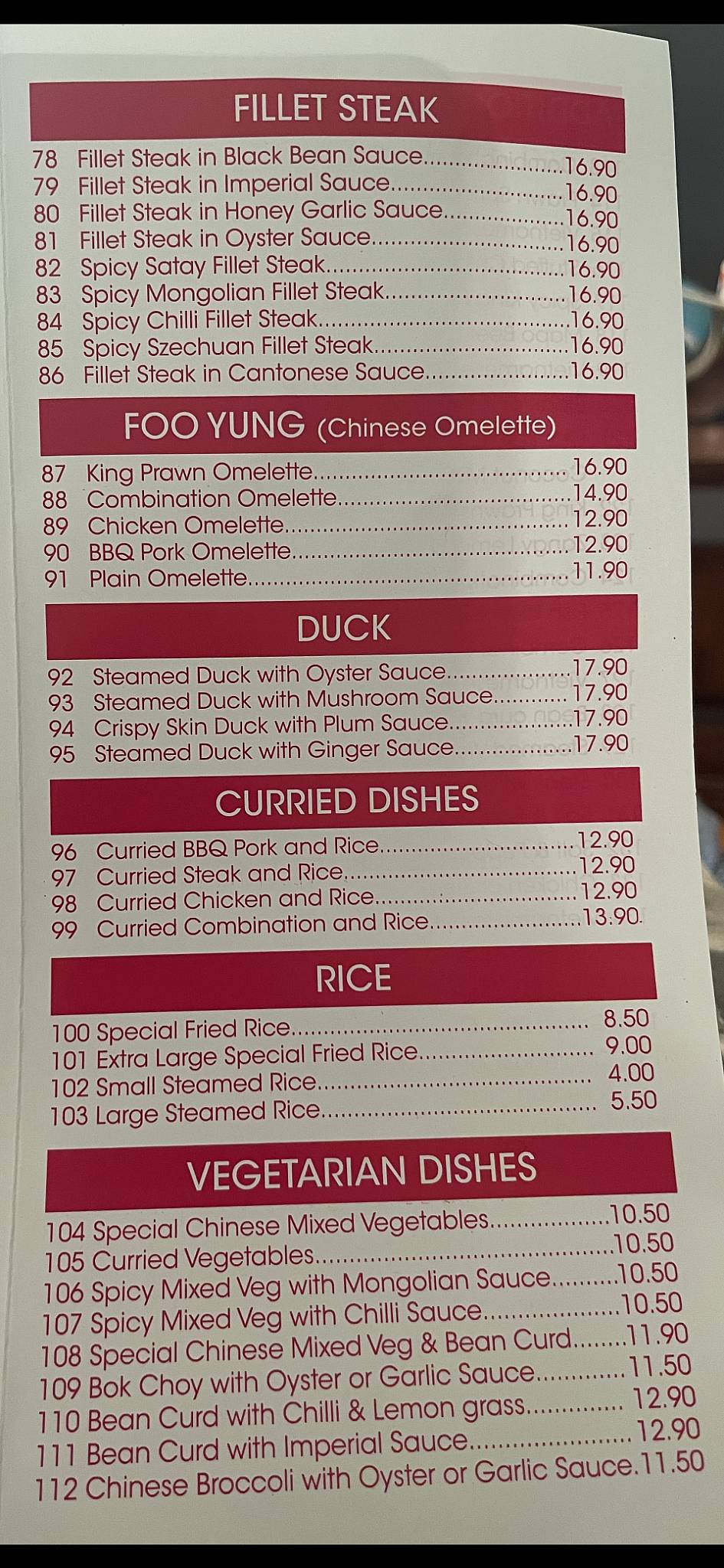 Menu at Imperial Room restaurant, Kingswood