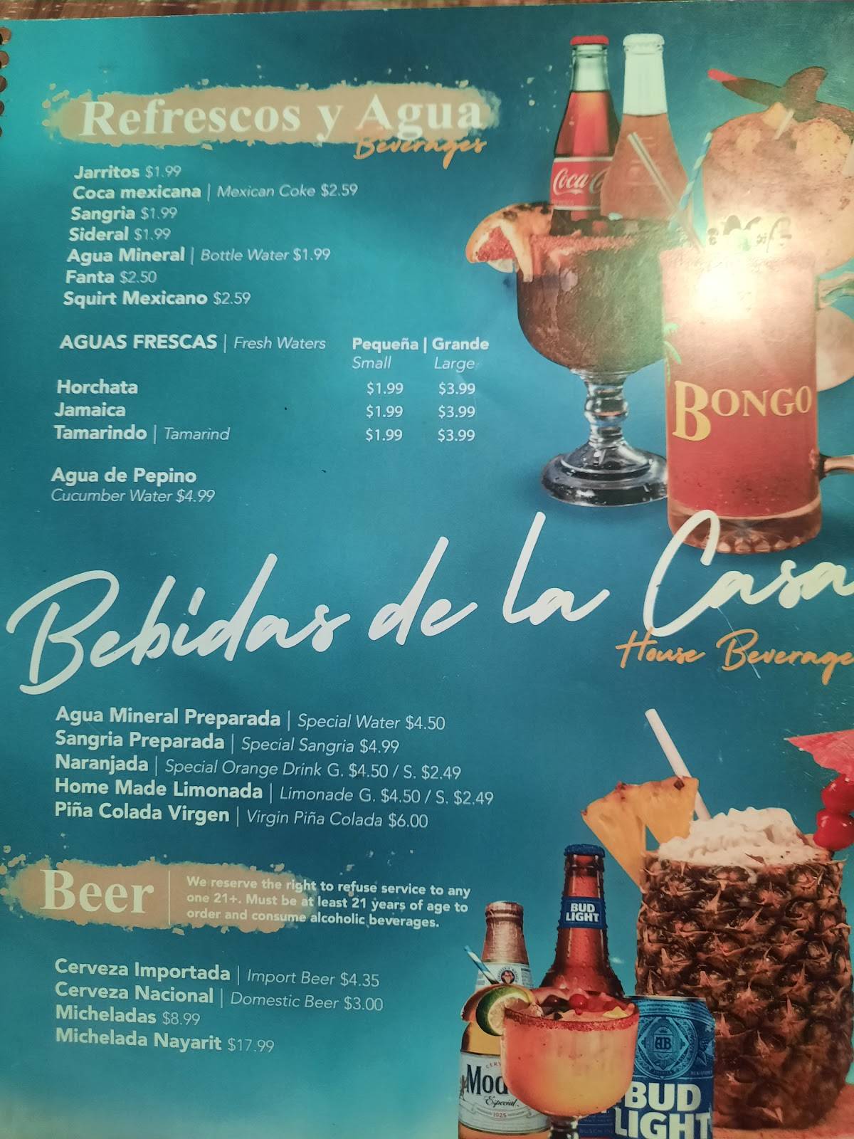 Menu at Coco Bongo Mariscos & Mexican Restaurant, Indianapolis