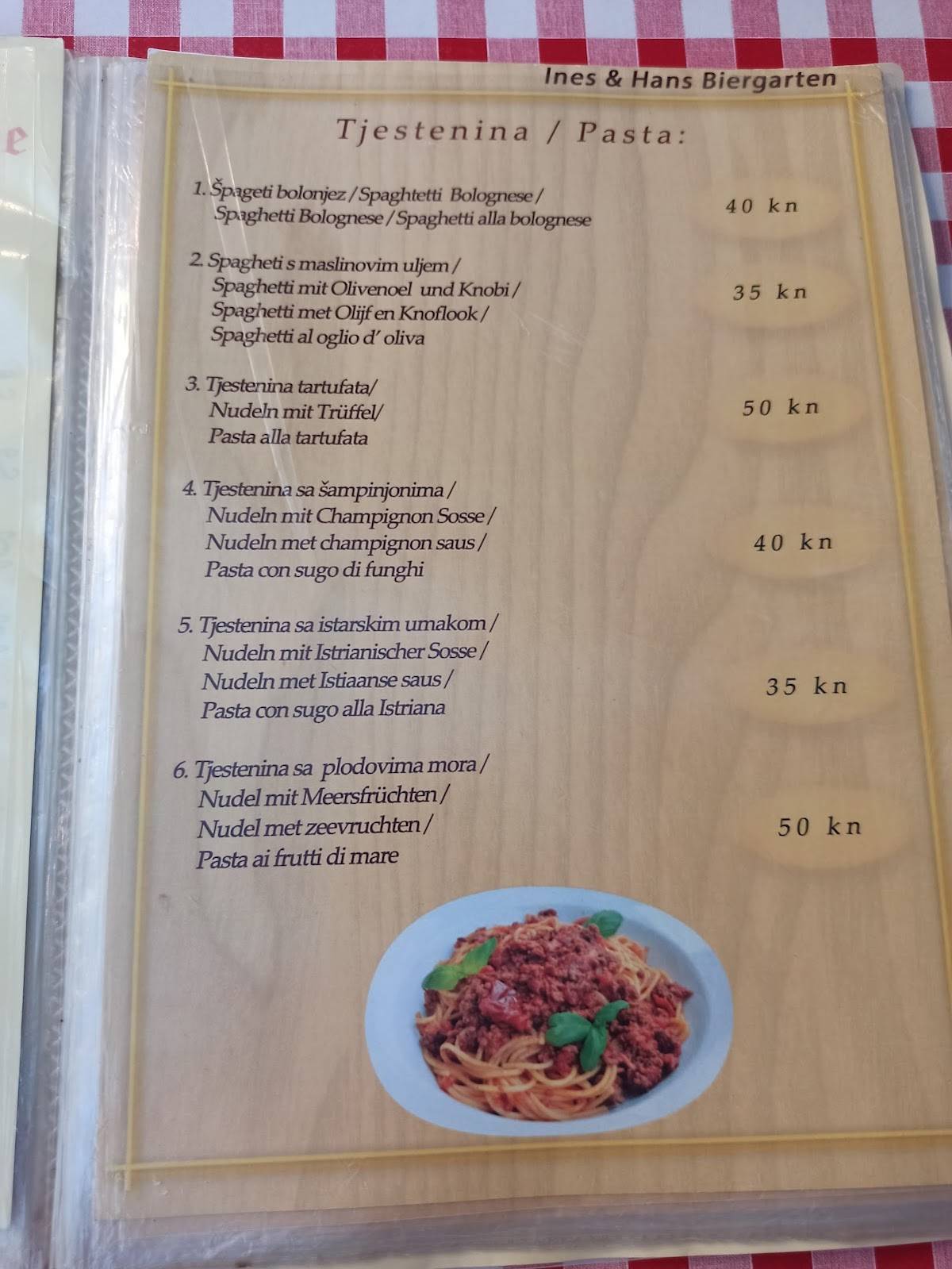 Menu at Ines & Hans Biergarten restaurant, Tar
