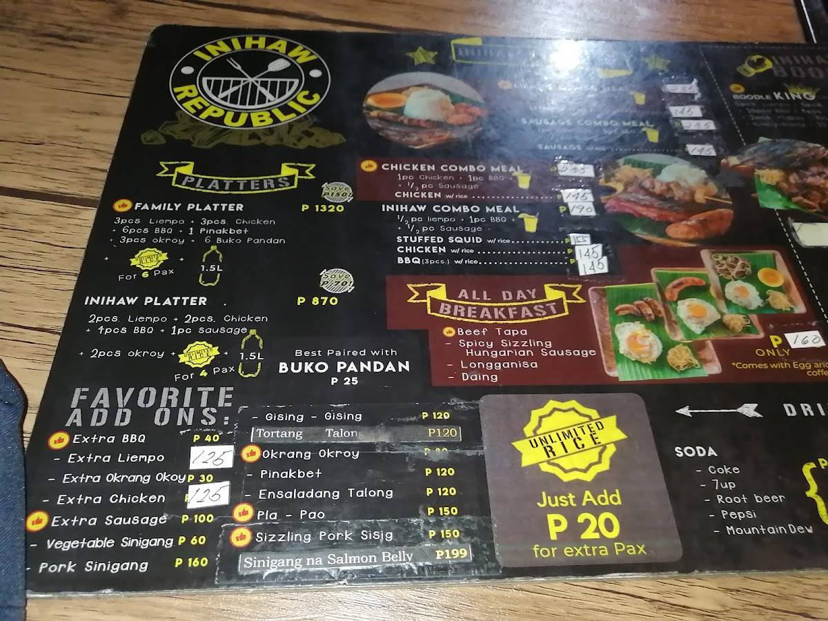 Menu at Inihaw Republic Baguio City, Baguio