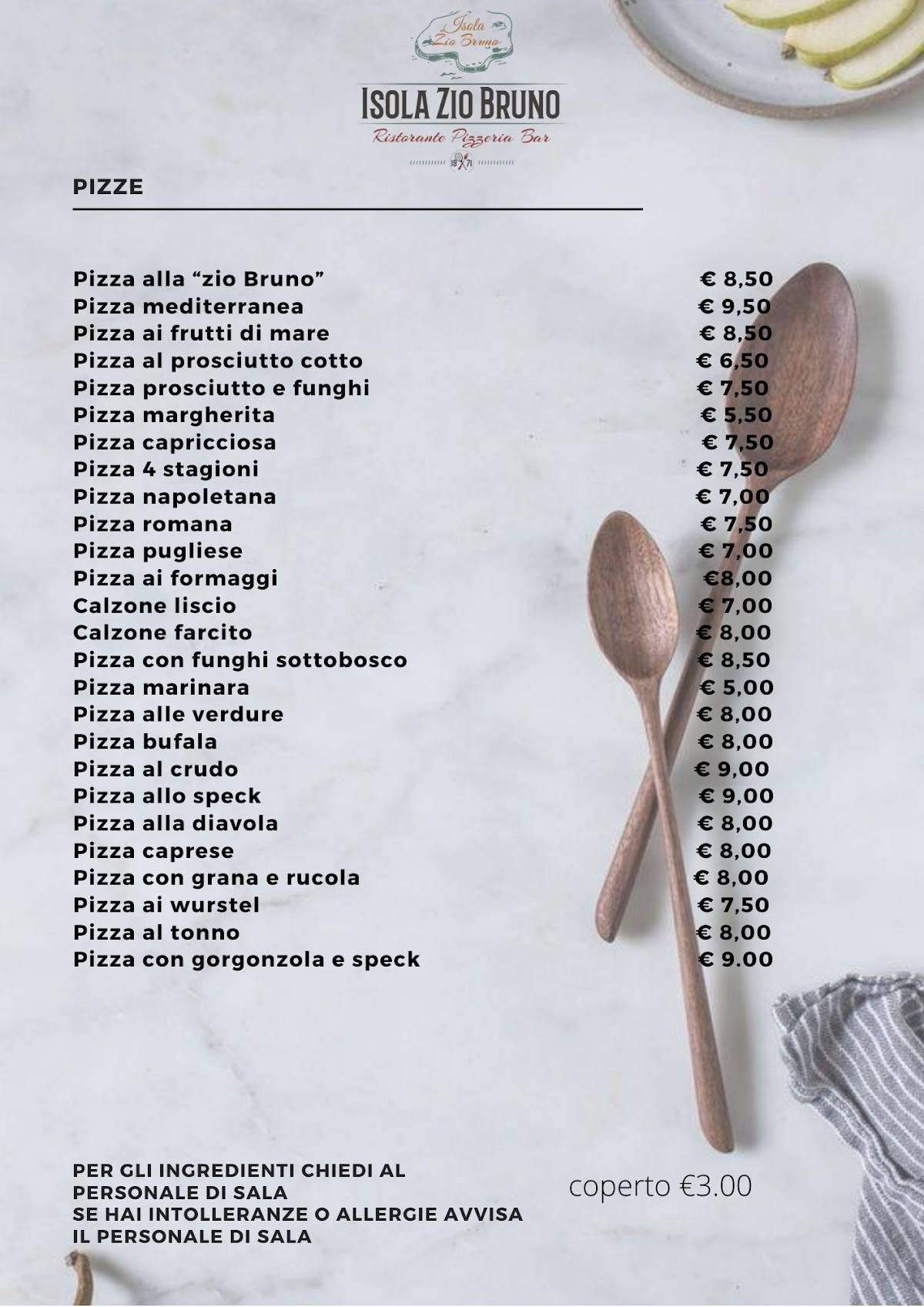 Menu da Isola Zio Bruno ristorante, Albino
