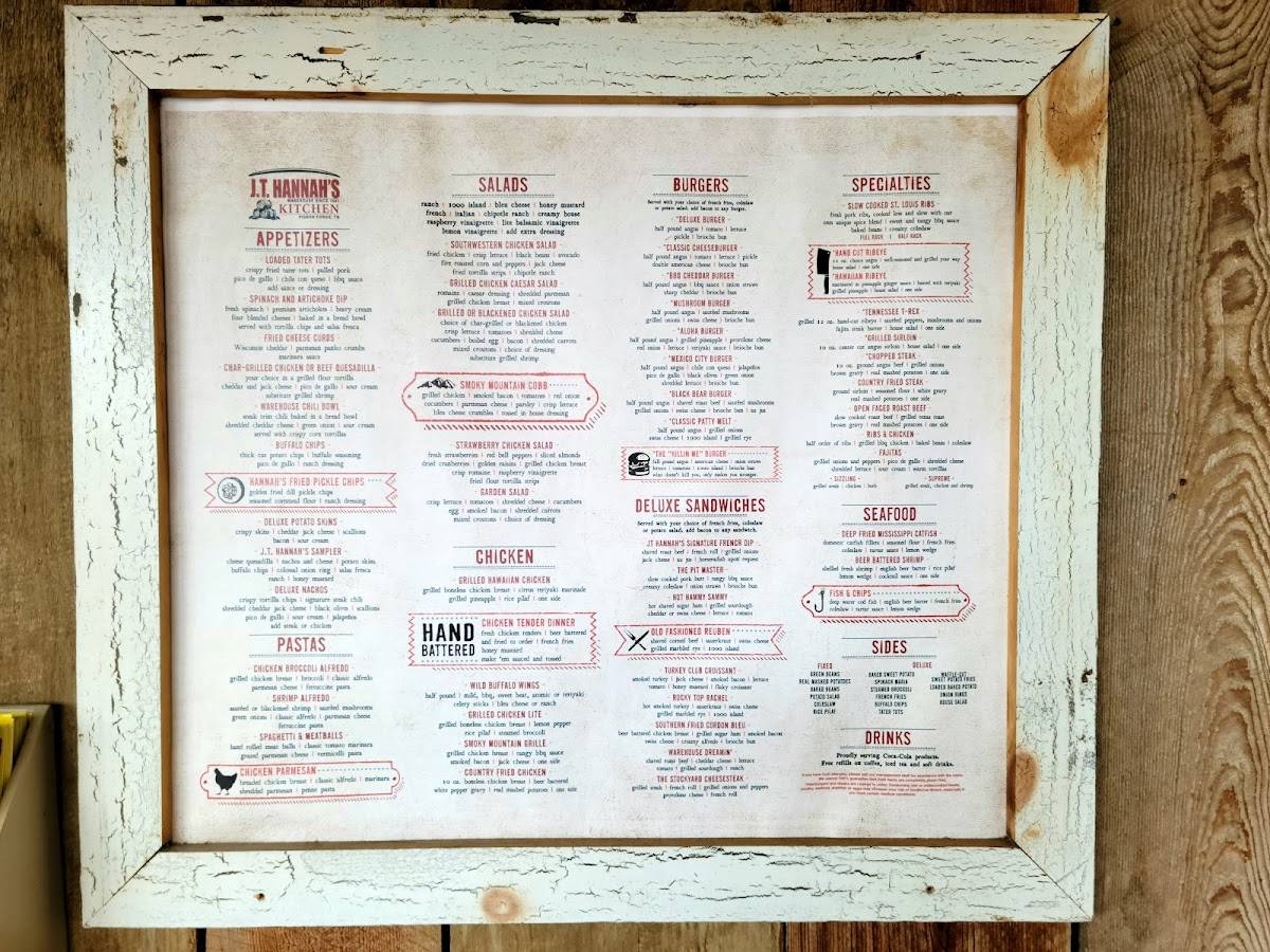 Menu at JT Hannah's Kitchen pub & bar, Pigeon Forge
