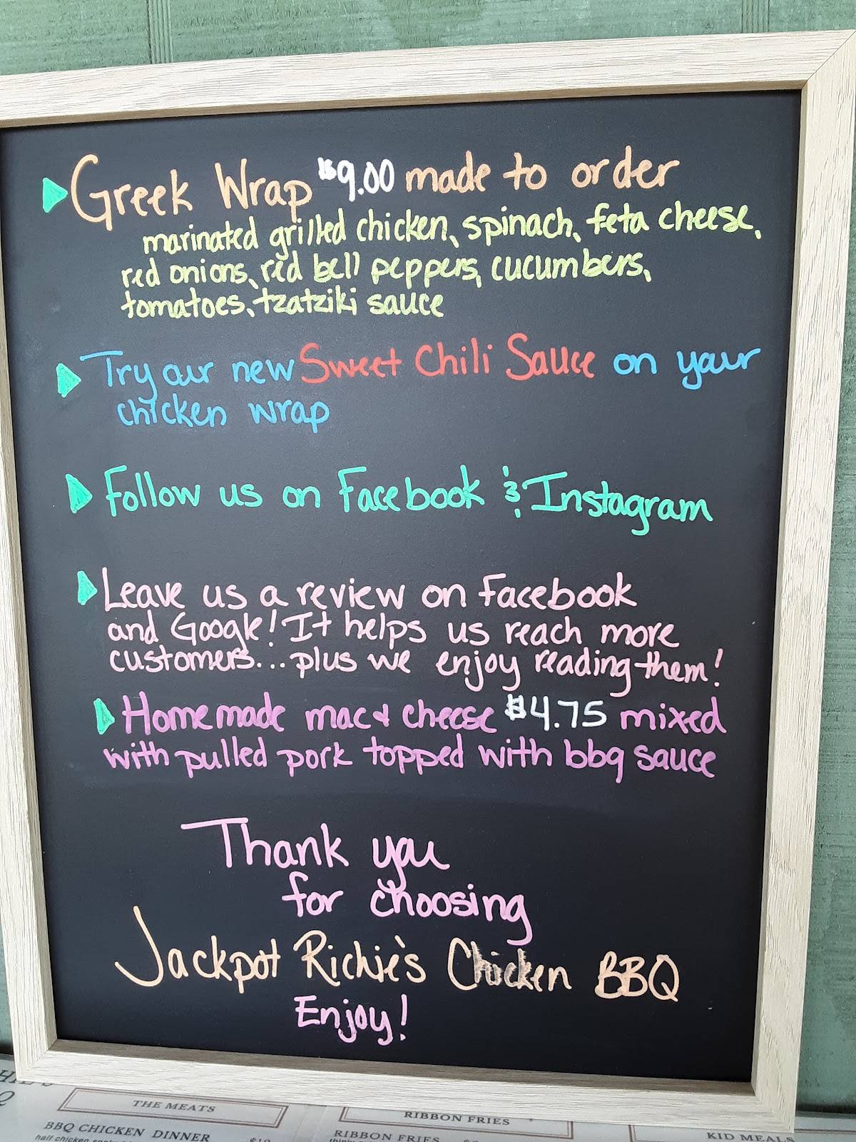 Menu at Jackpot Richie's BBQ, Owego
