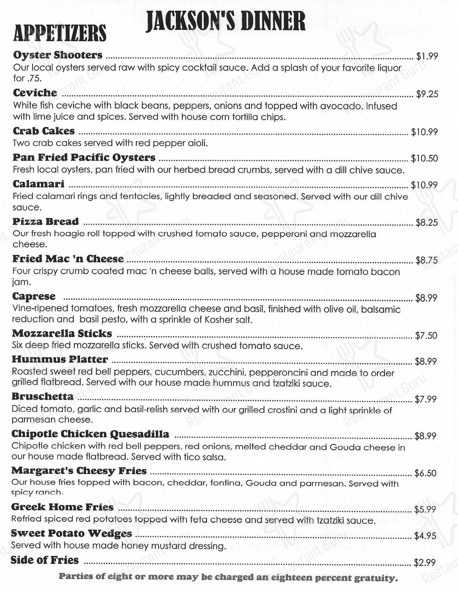 Menu at Jackson's Restaurant, Enumclaw