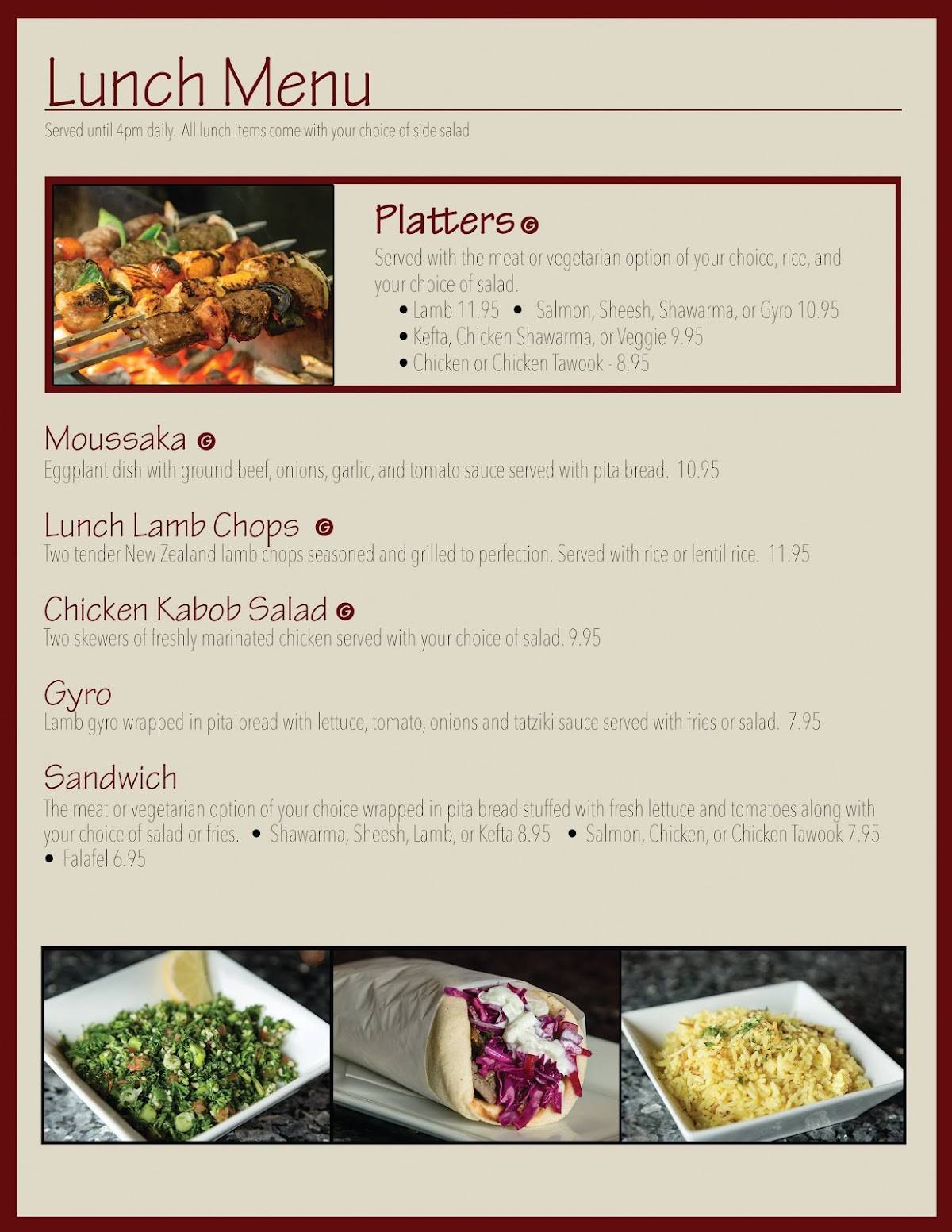 Menu at Marrakesh Mediterranean Cuisine restaurant, Jacksonville