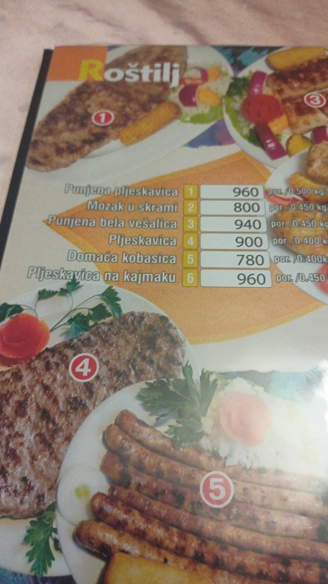 Menu at Mali Raj restaurant, Jagodina