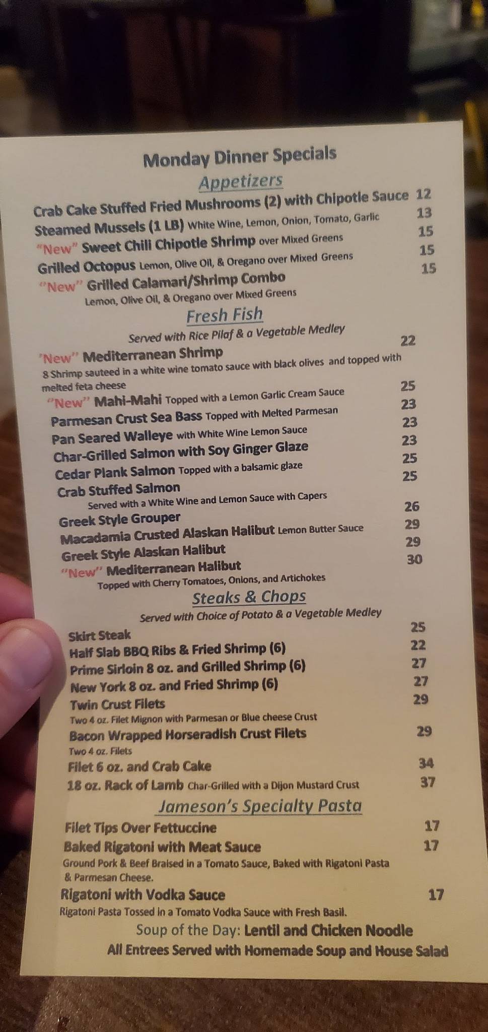 Menu at Jameson's Charhouse steakhouse, Crystal Lake