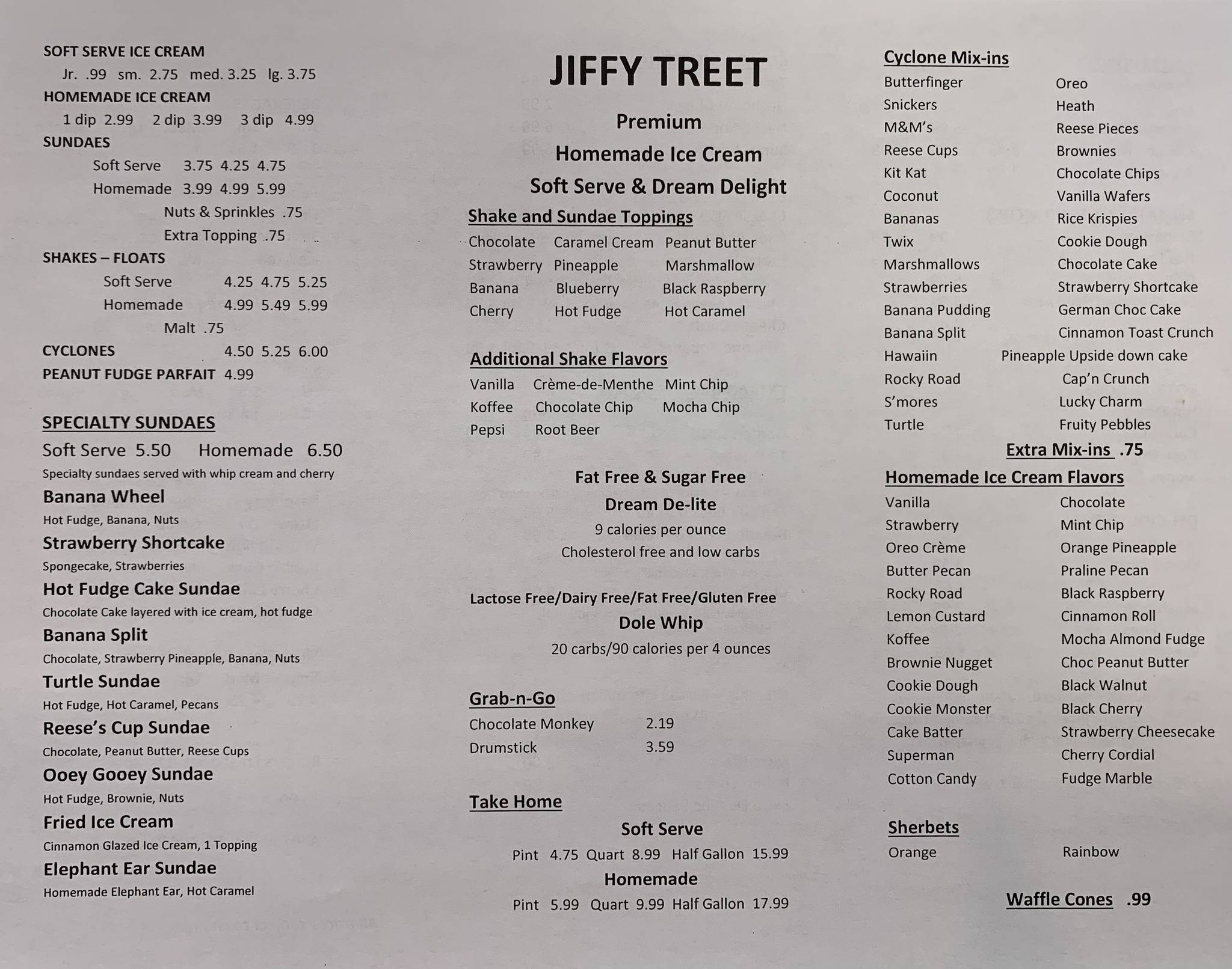 Menu at Jiffy Treet of Linton, Linton