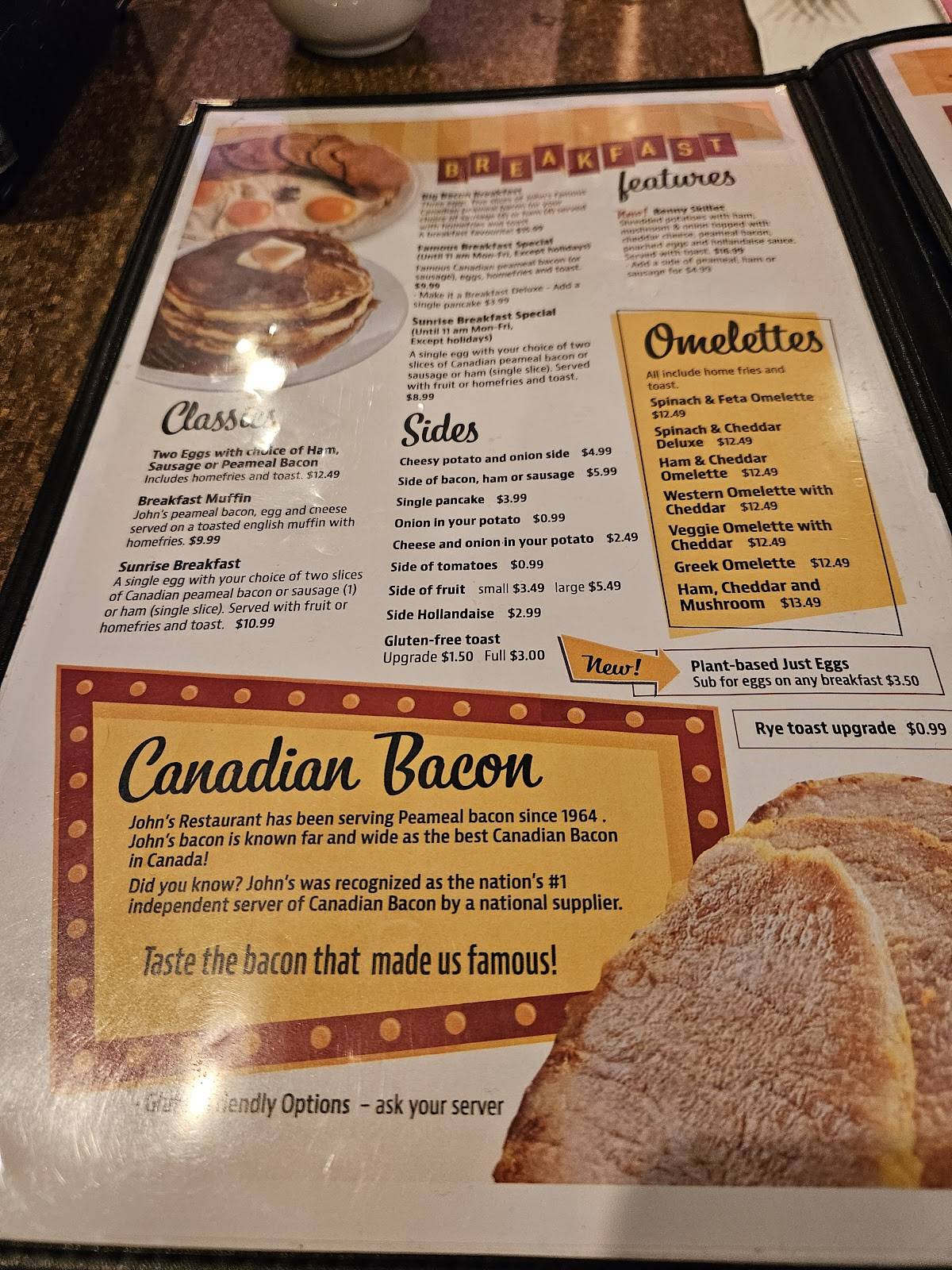Menu at John's Restaurant, Sarnia