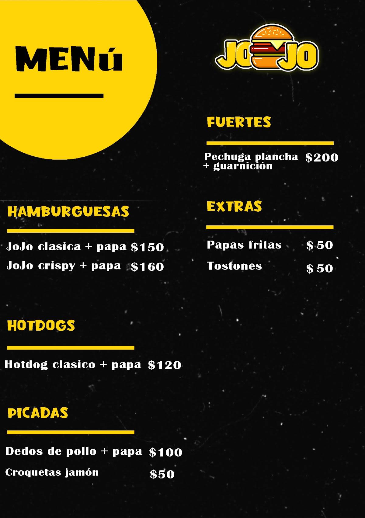 Menu at Jojo fast food, La Romana