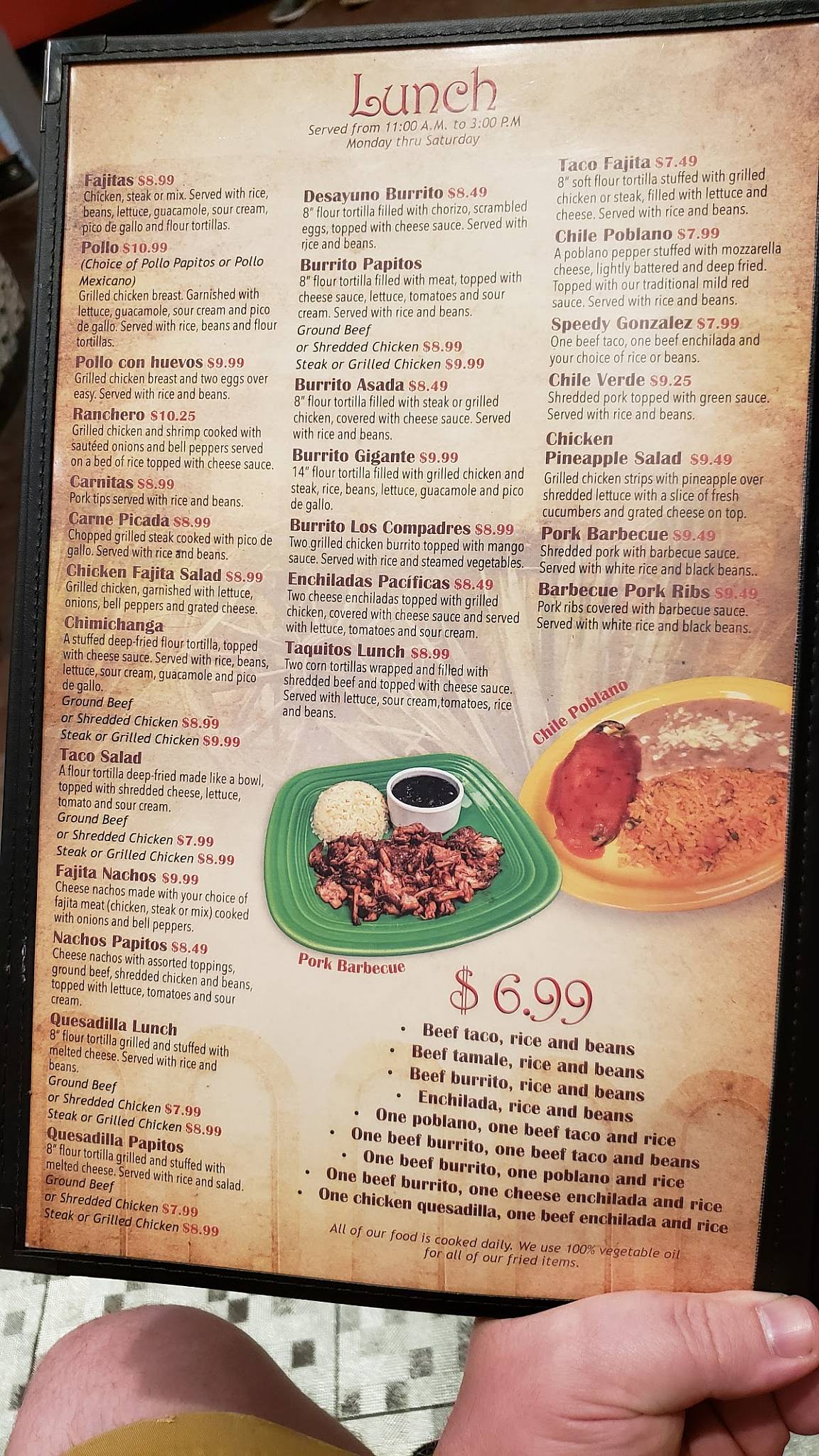 Menu at Papitos restaurant, Jonesboro