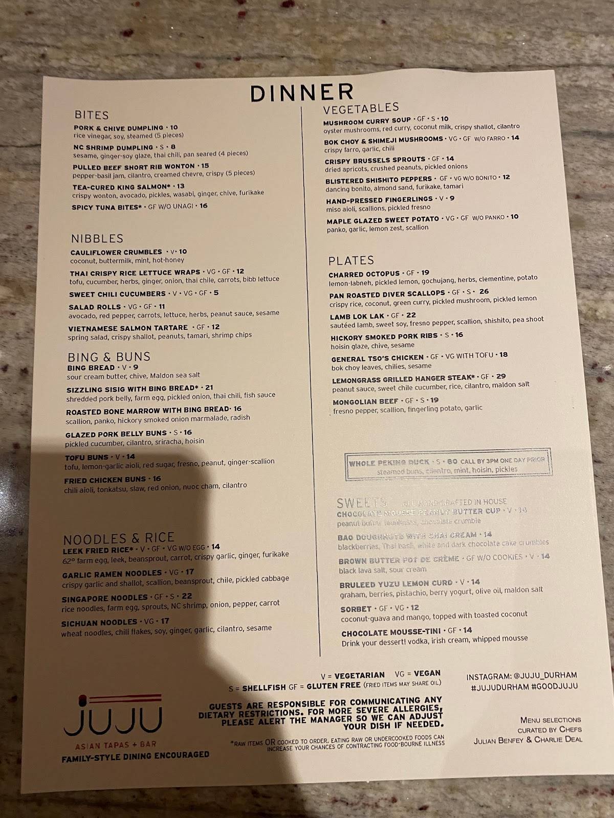 Menu at Juju Durham pub & bar, Durham, 737 9th St #210