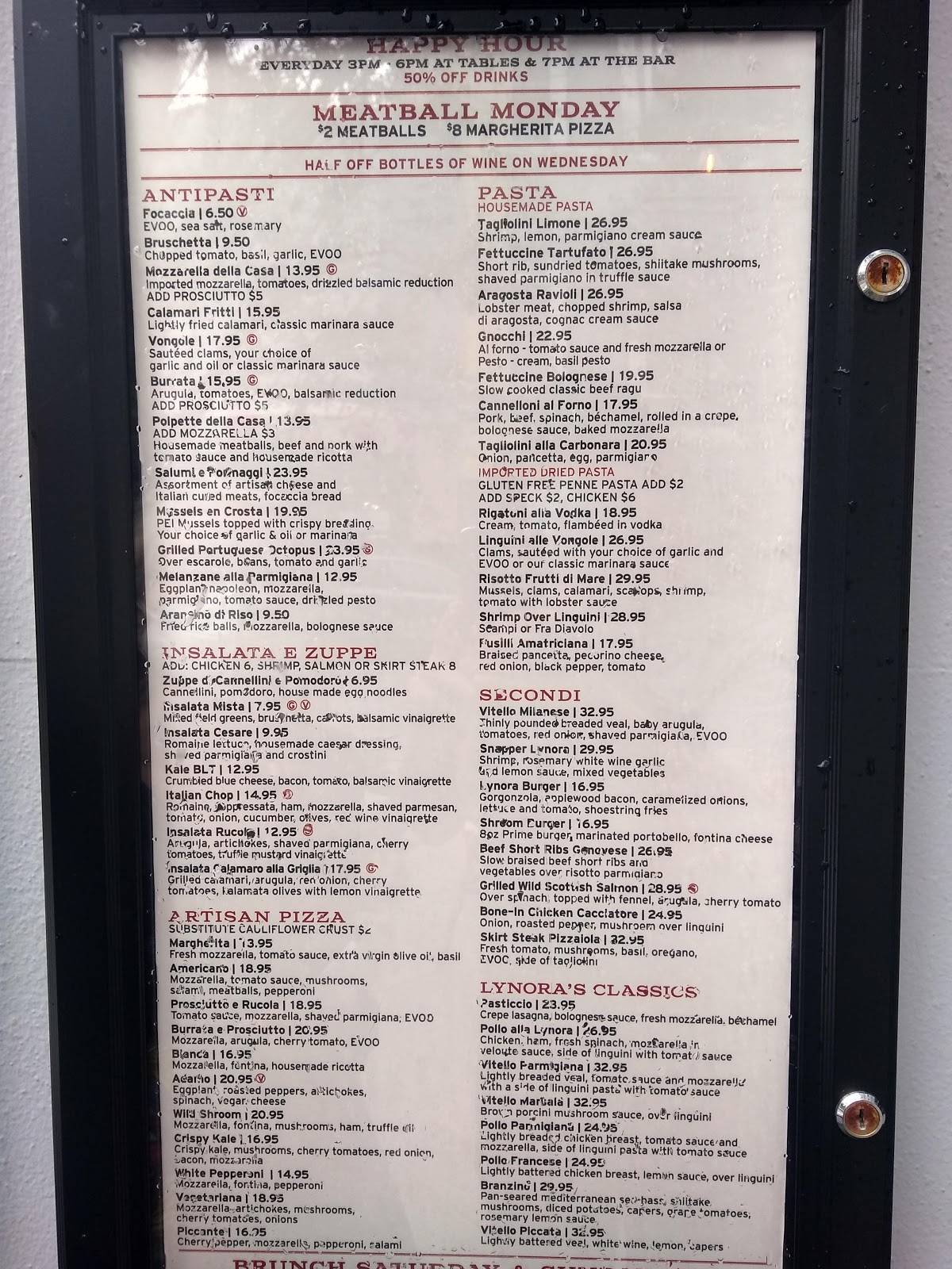 Menu at Lynora's Jupiter pub & bar, Jupiter, US-1