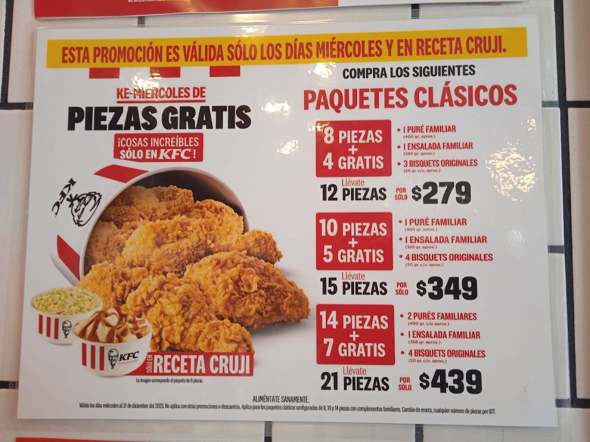 Menu at KFC restaurant, Puebla City, Monterrey 3