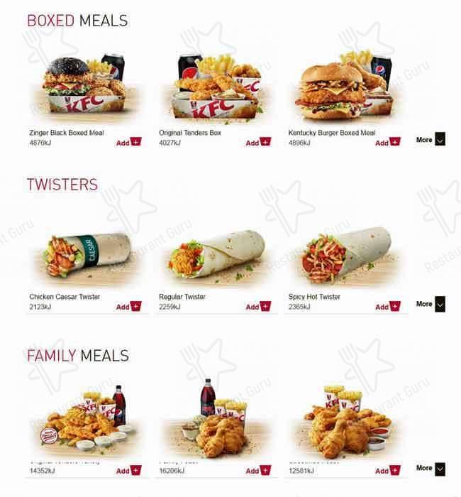 Menu at KFC Riverwood fast food, Riverwood